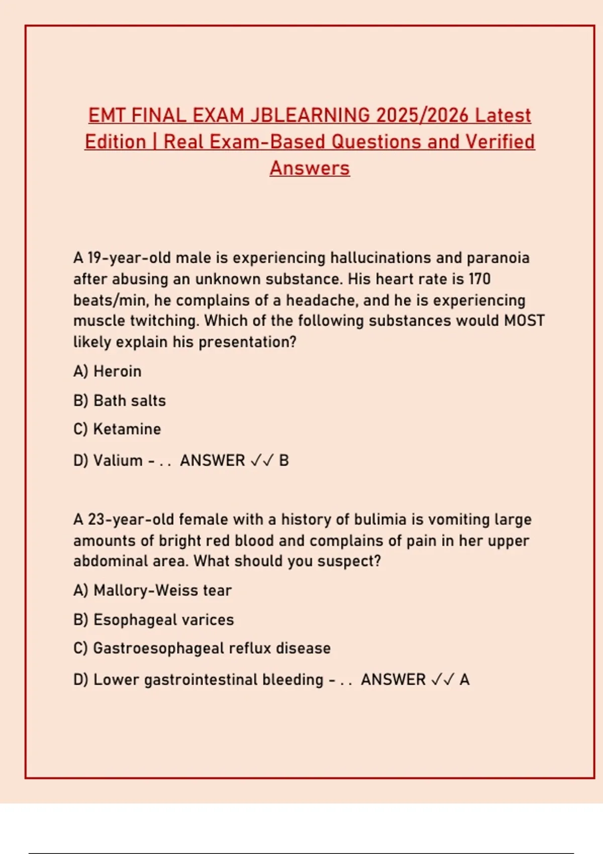EMT Final Exam JBLearning 2025: Real Questions & Verified Answers ...