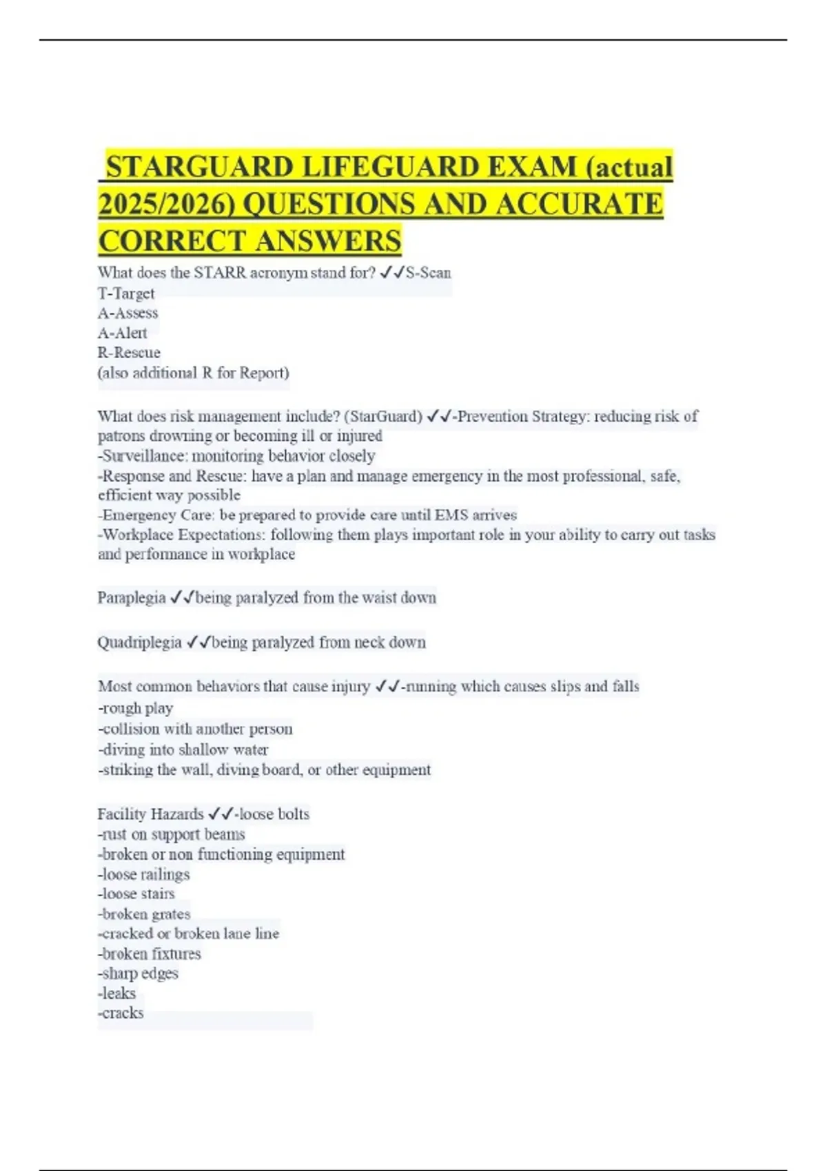 STARGUARD LIFEGUARD EXAM (actual 2025/2026) QUESTIONS AND ACCURATE ...