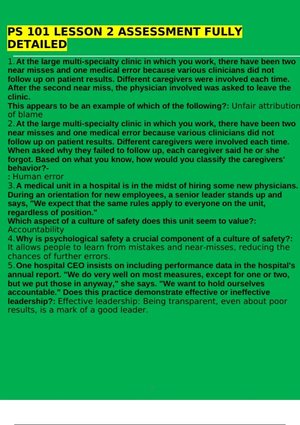 PS 101 LESSON 2 ASSESSMENT FULLY DETAILED. - PS 101 - Stuvia US