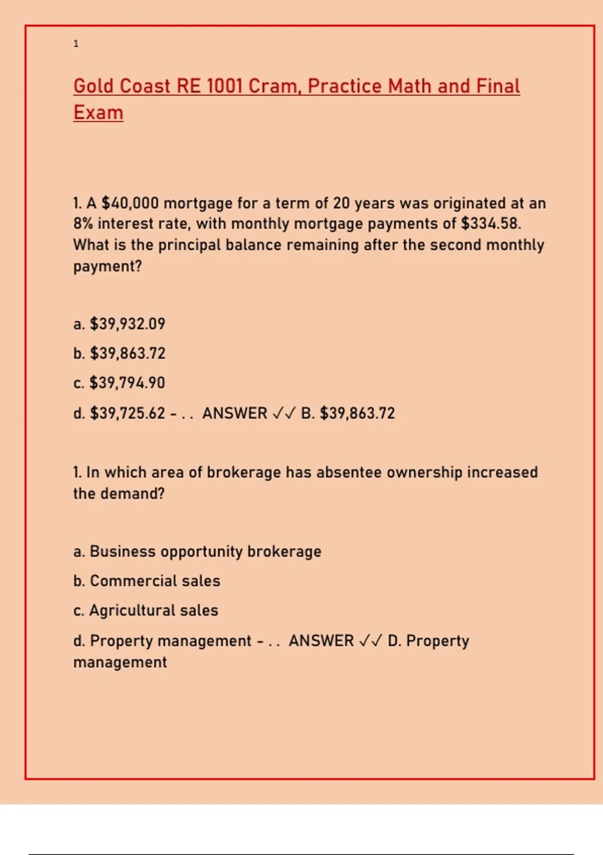 Gold Coast RE 1001 Cram: Real Estate Exam Prep, Practice Math & Final ...