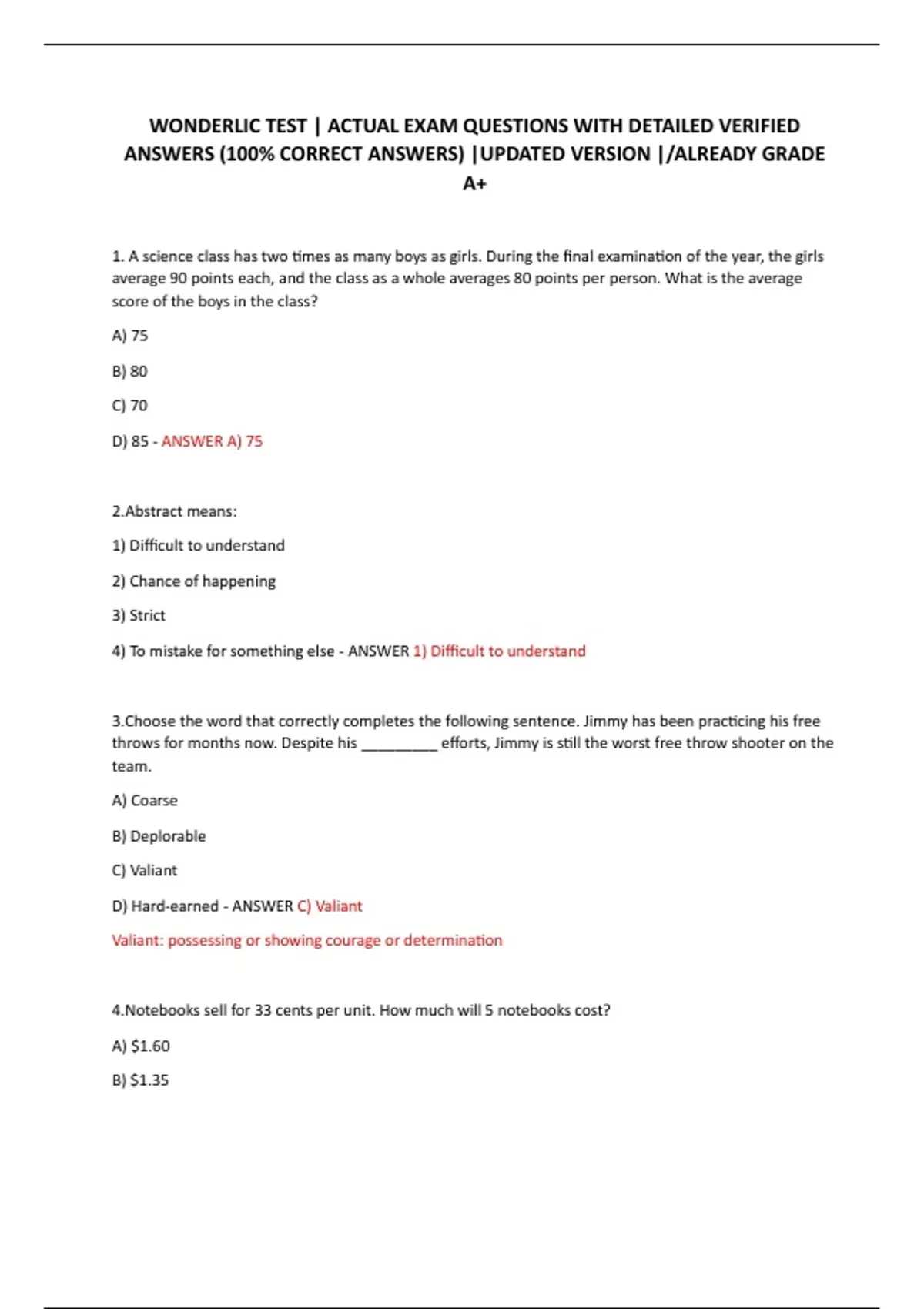 WONDERLIC TEST | ACTUAL EXAM QUESTIONS WITH DETAILED VERIFIED ANSWERS ...