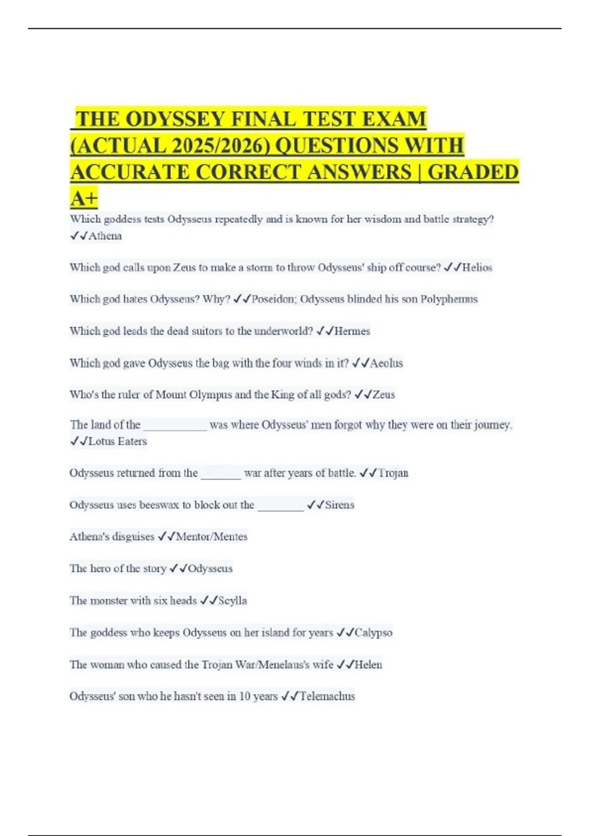 THE ODYSSEY FINAL TEST EXAM (ACTUAL 2025/2026) QUESTIONS WITH ACCURATE ...