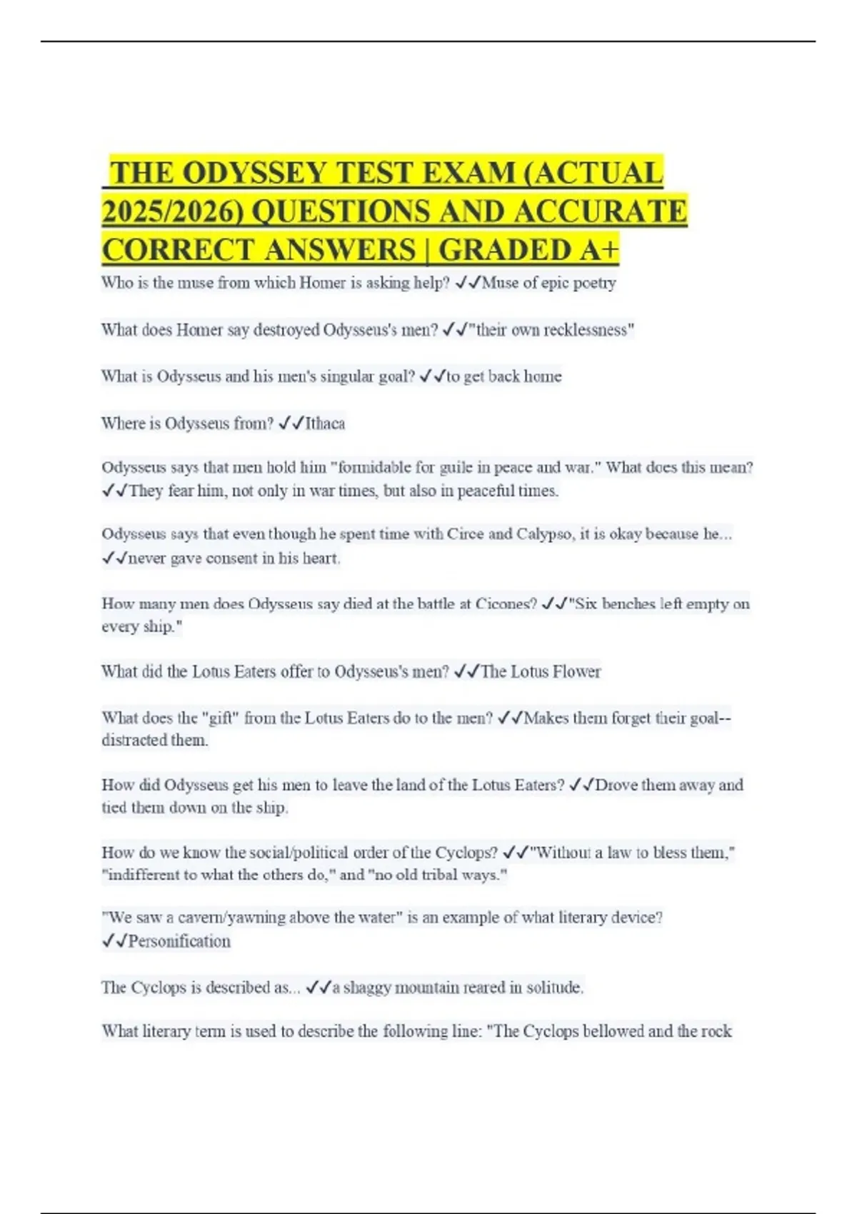 THE ODYSSEY TEST EXAM (ACTUAL 2025/2026) QUESTIONS AND ACCURATE CORRECT ...