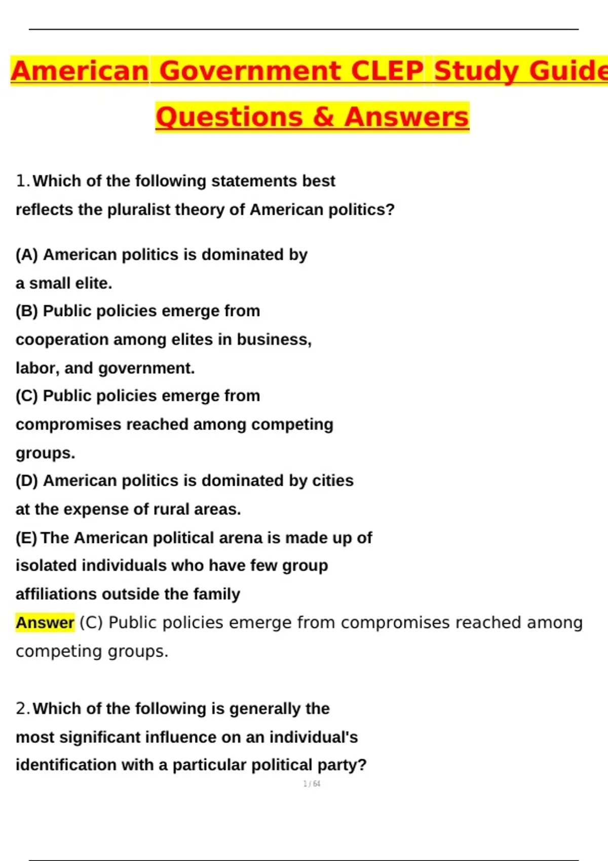 CLEP American Government CLEP Study Guide (Latest 2025 / 2026 Update ...