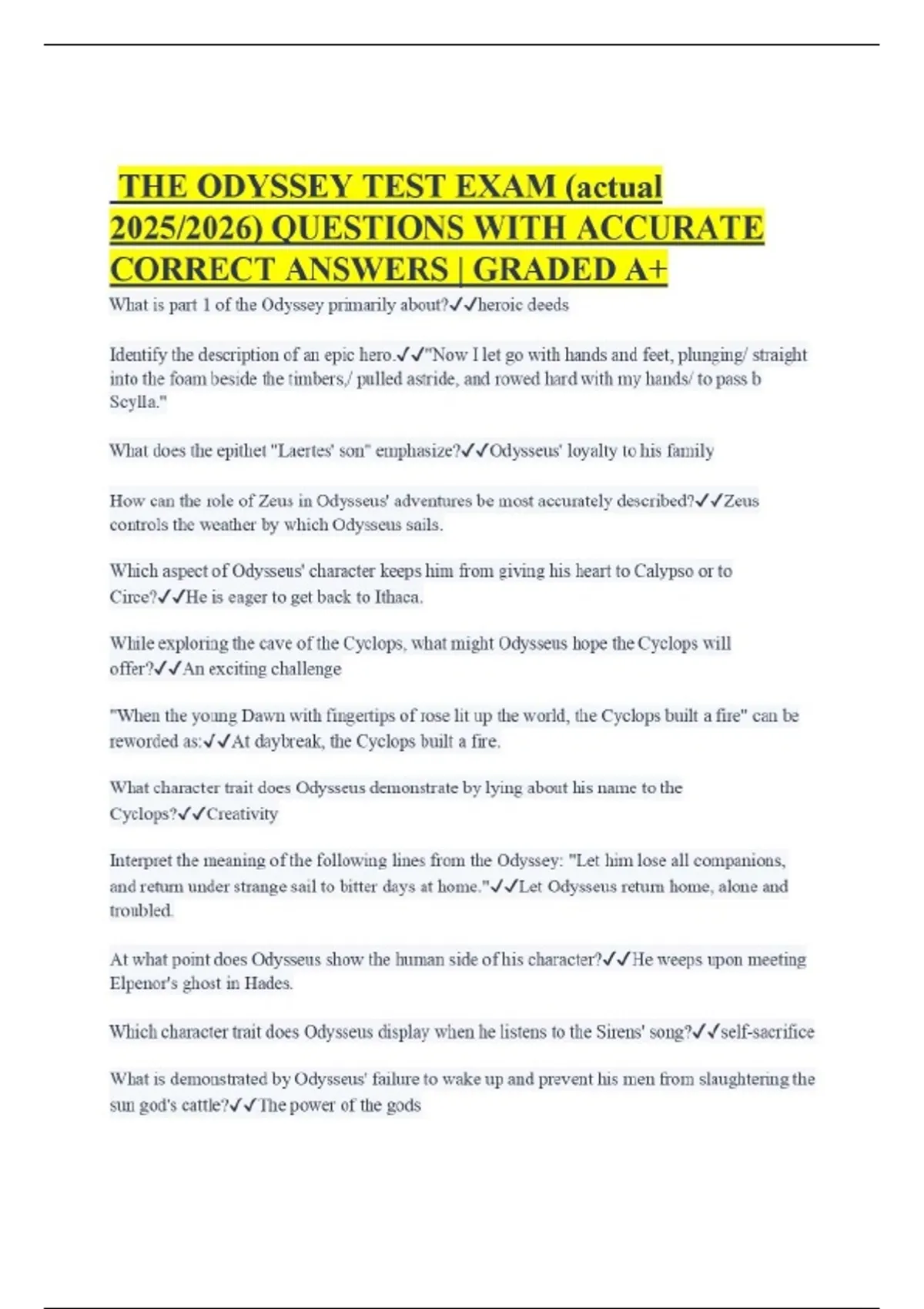 THE ODYSSEY TEST EXAM (actual 2025/2026) QUESTIONS WITH ACCURATE ...