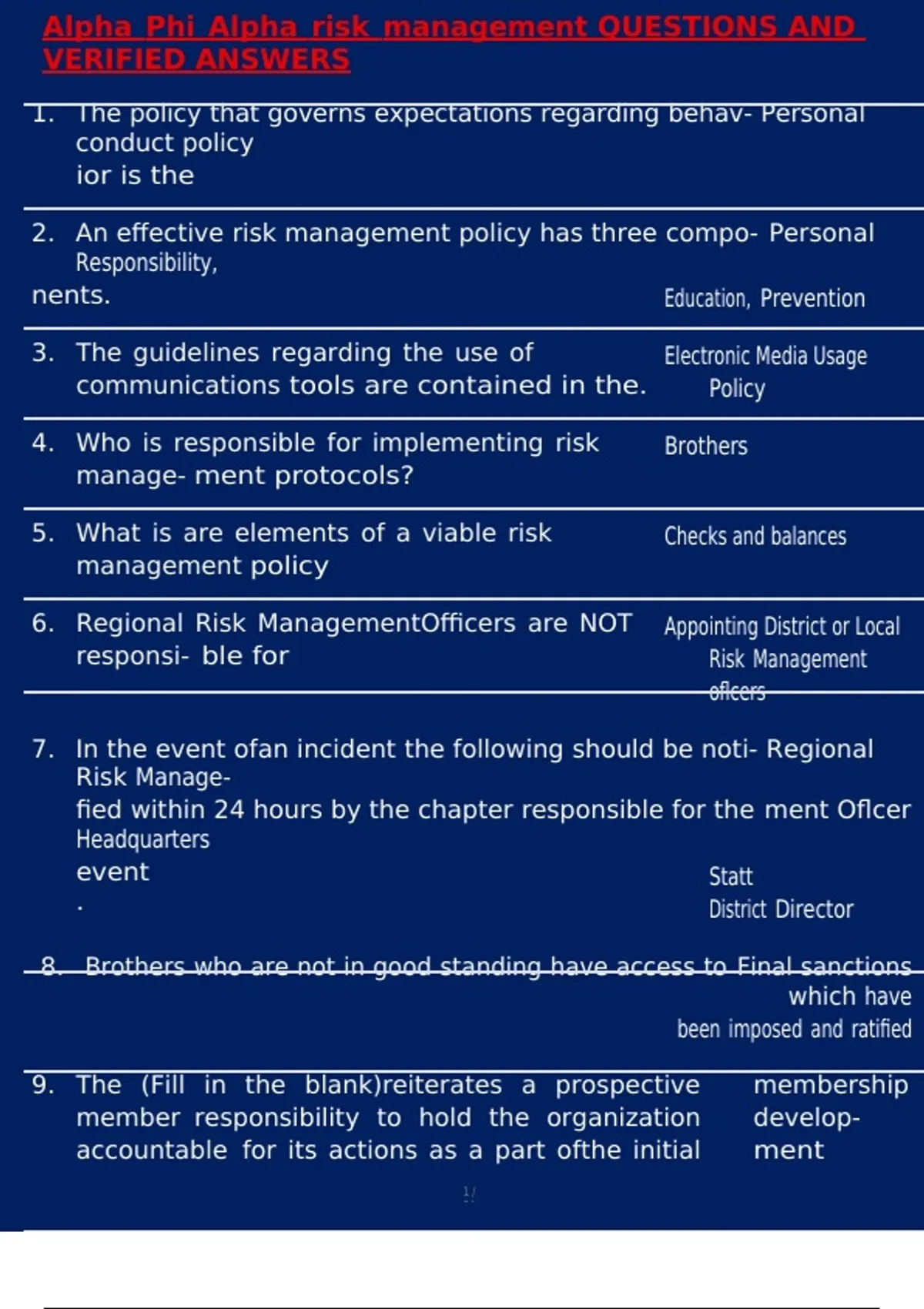 Alpha Phi Alpha risk management QUESTIONS AND VERIFIED ANSWERS - Alpha ...