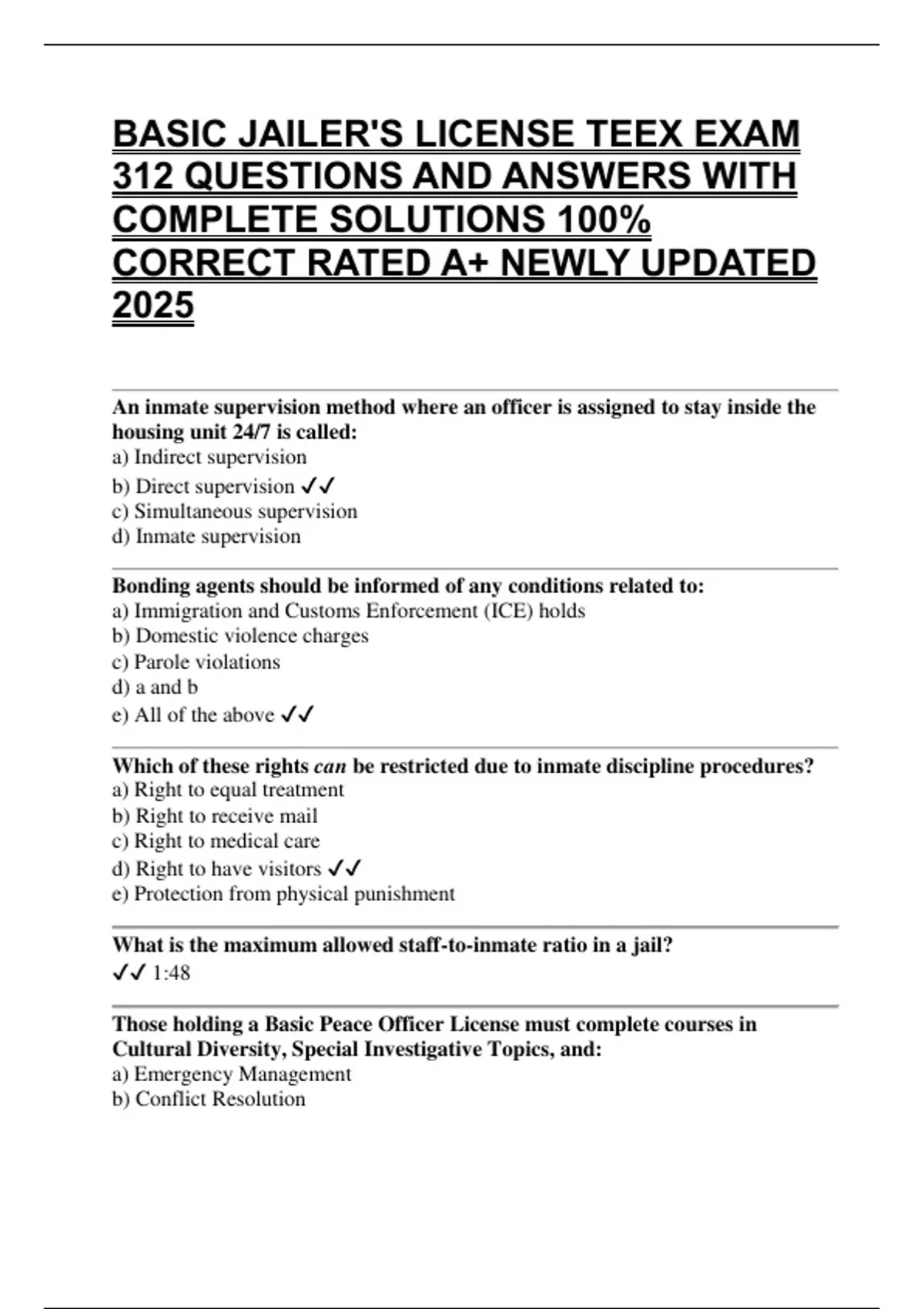 BASIC JAILER'S LICENSE TEEX EXAM 312 QUESTIONS AND ANSWERS WITH ...