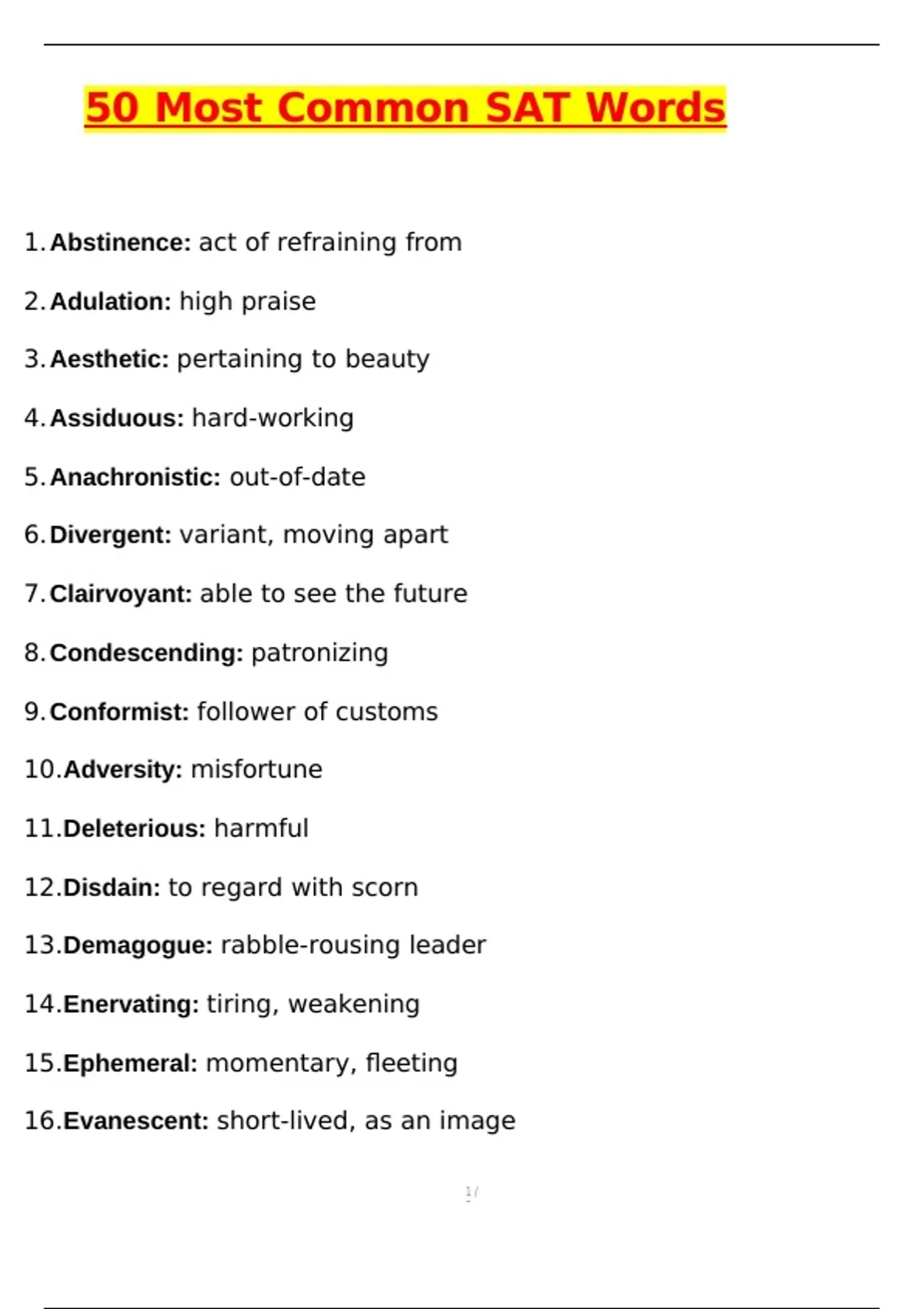 SAT Actual 50 Most Common SAT Words (Latest 2025 / 2026 Update ...
