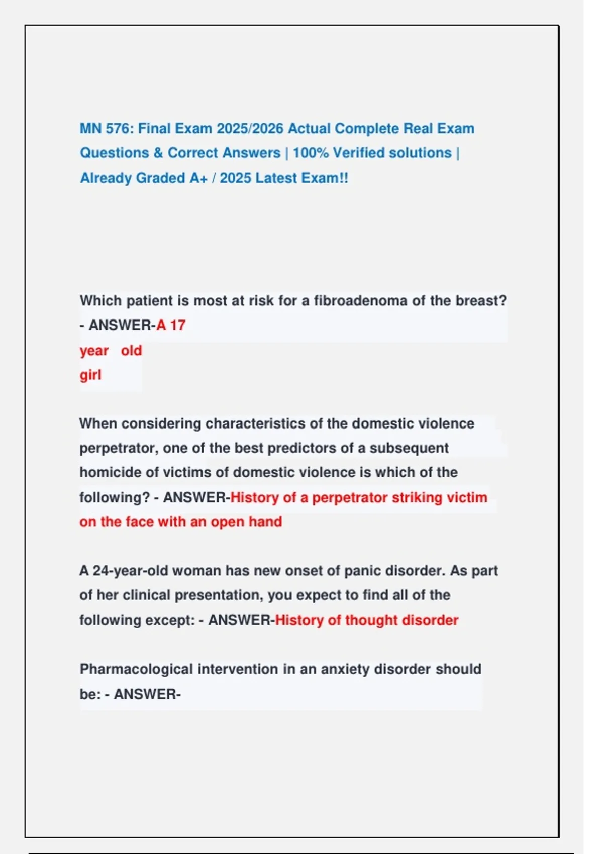 MN 576: Final Exam 2025/2026 Actual Complete Real Exam Questions ...