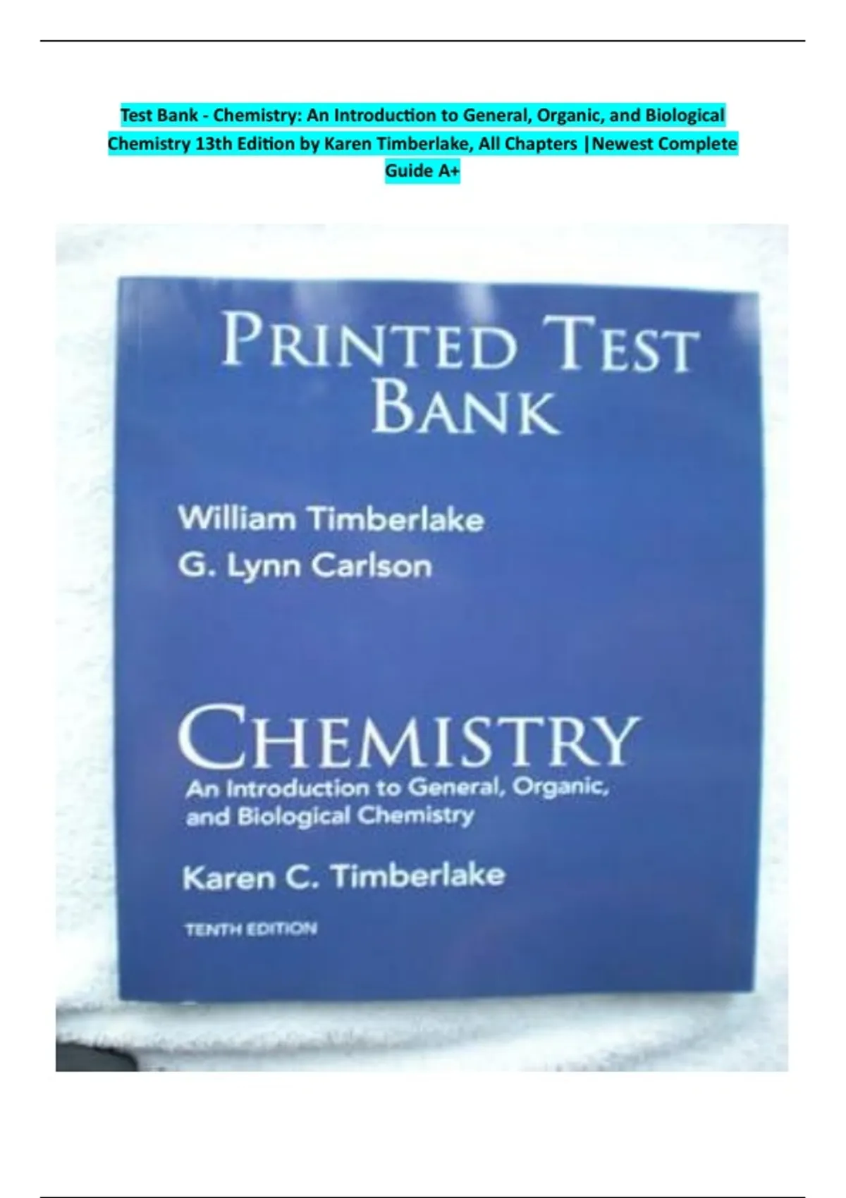 Test Bank - Chemistry: An Introduction to General, Organic, and ...