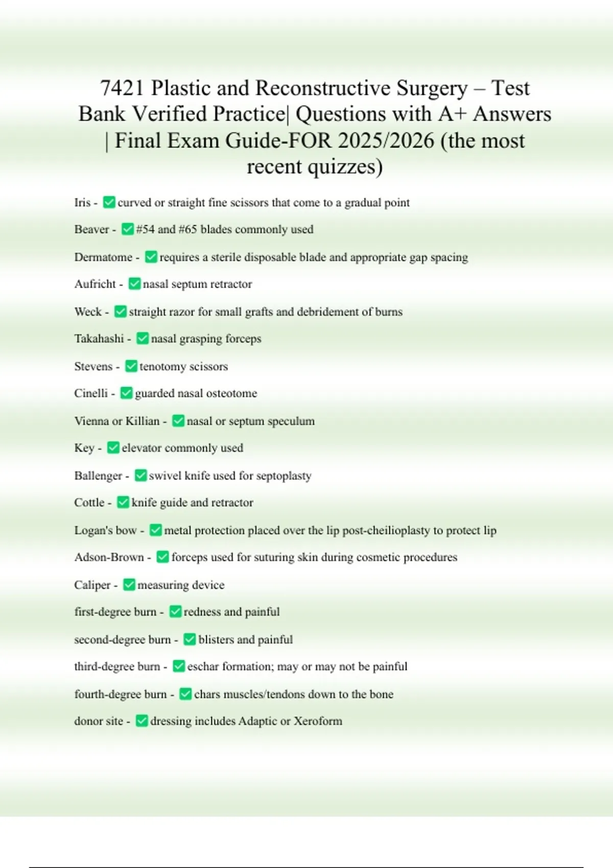 7421 Plastic and Reconstructive Surgery – Complete Exam Test Bank ...