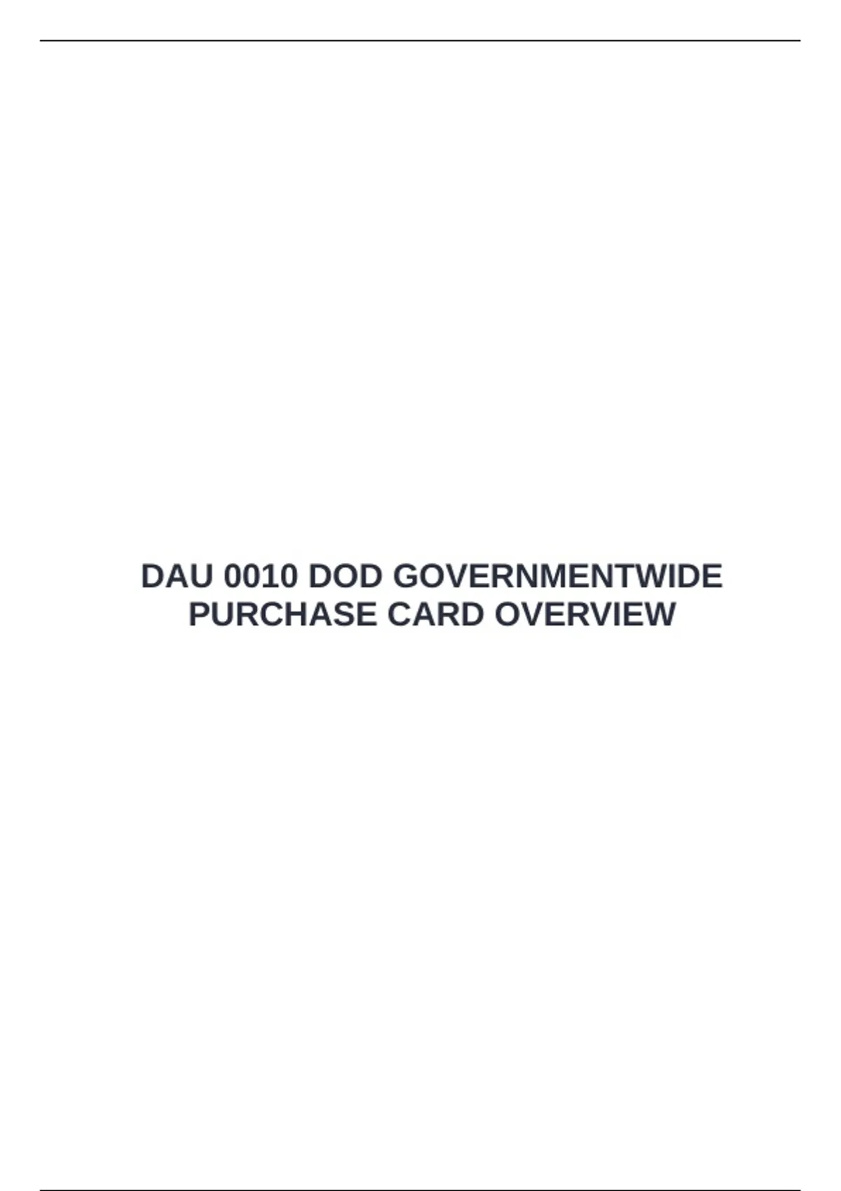 DAU 0010 DOD GOVERNMENTWIDE PURCHASE CARD OVERVIEW - DAU 0010 DoD ...