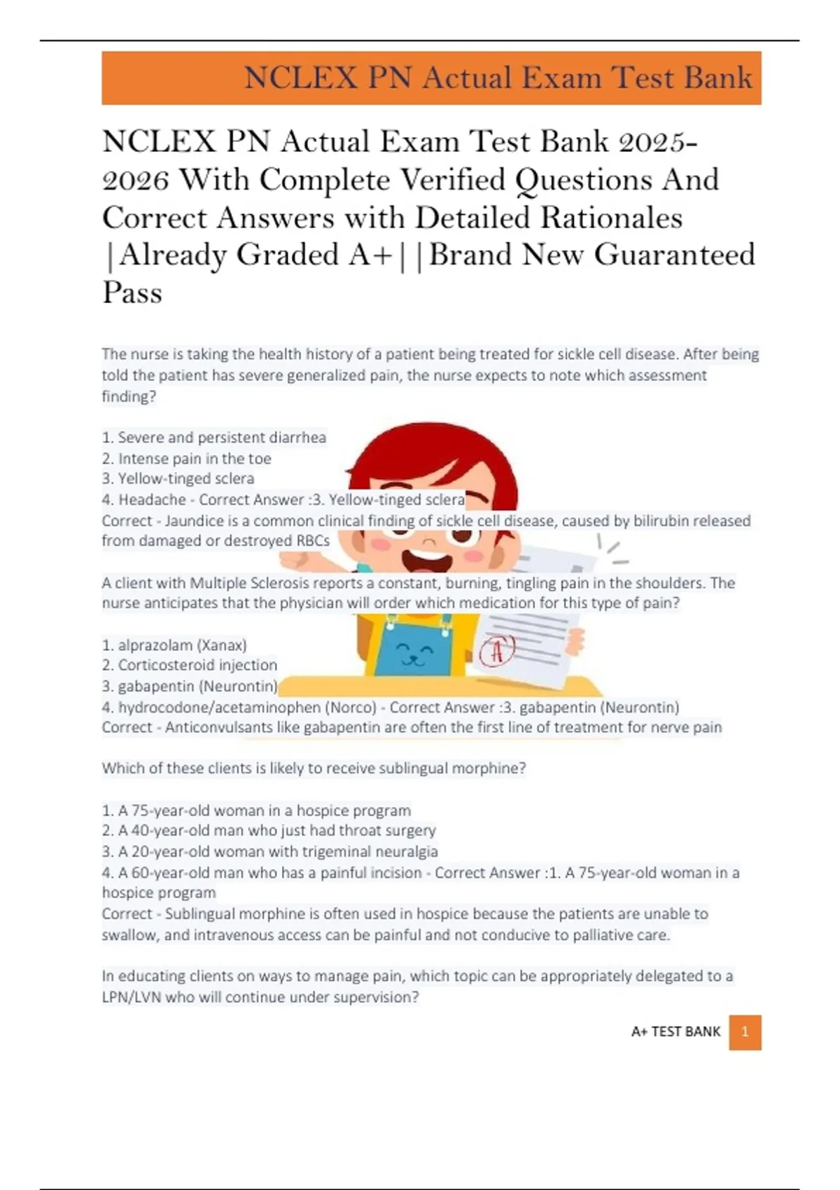 Saunders NCLEX PN Test Bank 1 Final Actual Exam /PN NCLEX EXIT Newest ...
