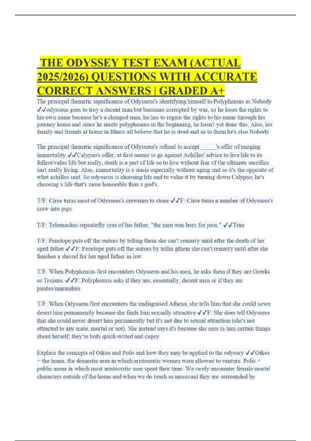 THE ODYSSEY TEST EXAM (ACTUAL 2025/2026) QUESTIONS WITH ACCURATE ...