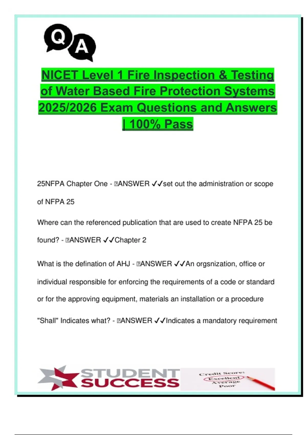NICET Level 1 Fire Inspection & Testing 2025/2026 — 100% Correct ...