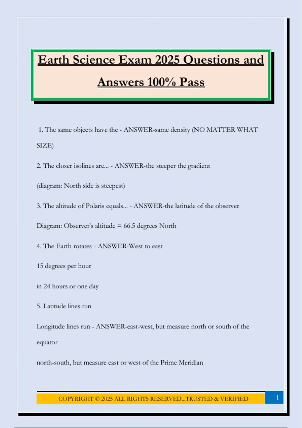 Earth Science Exam 2025 Questions and Answers 100% Pass - Earth Science ...