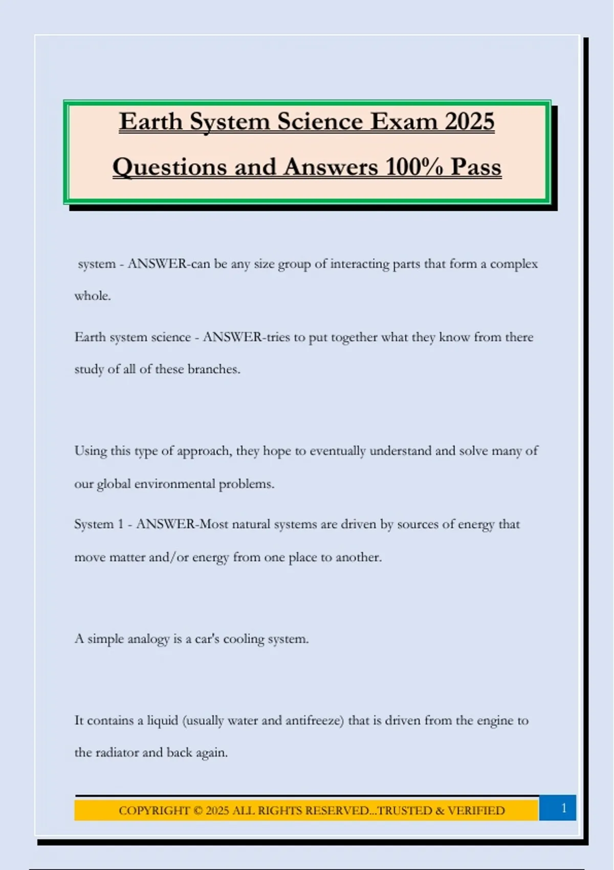 Earth System Science Exam 2025 Questions and Answers 100% Pass - Earth Science - Stuvia US