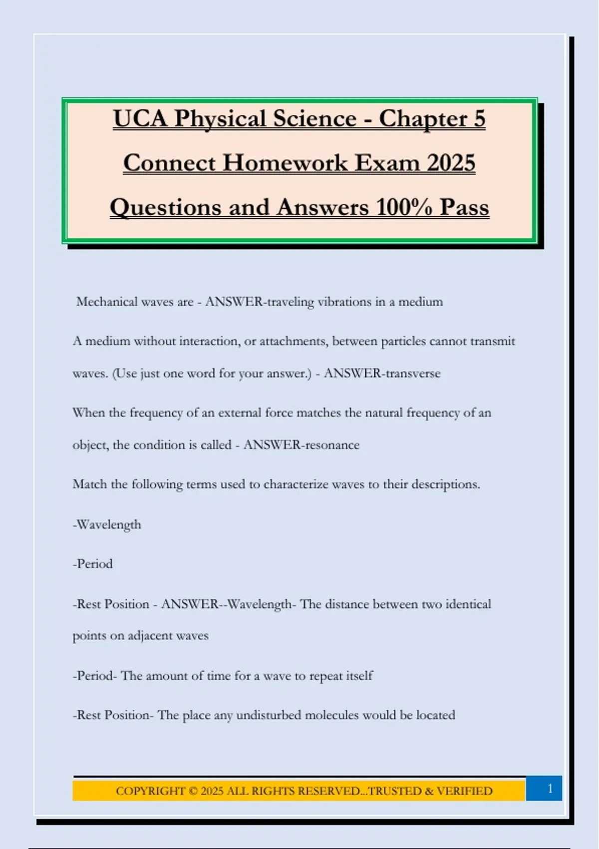 UCA Physical Science - Chapter 5 Connect Homework Exam 2025 Questions ...
