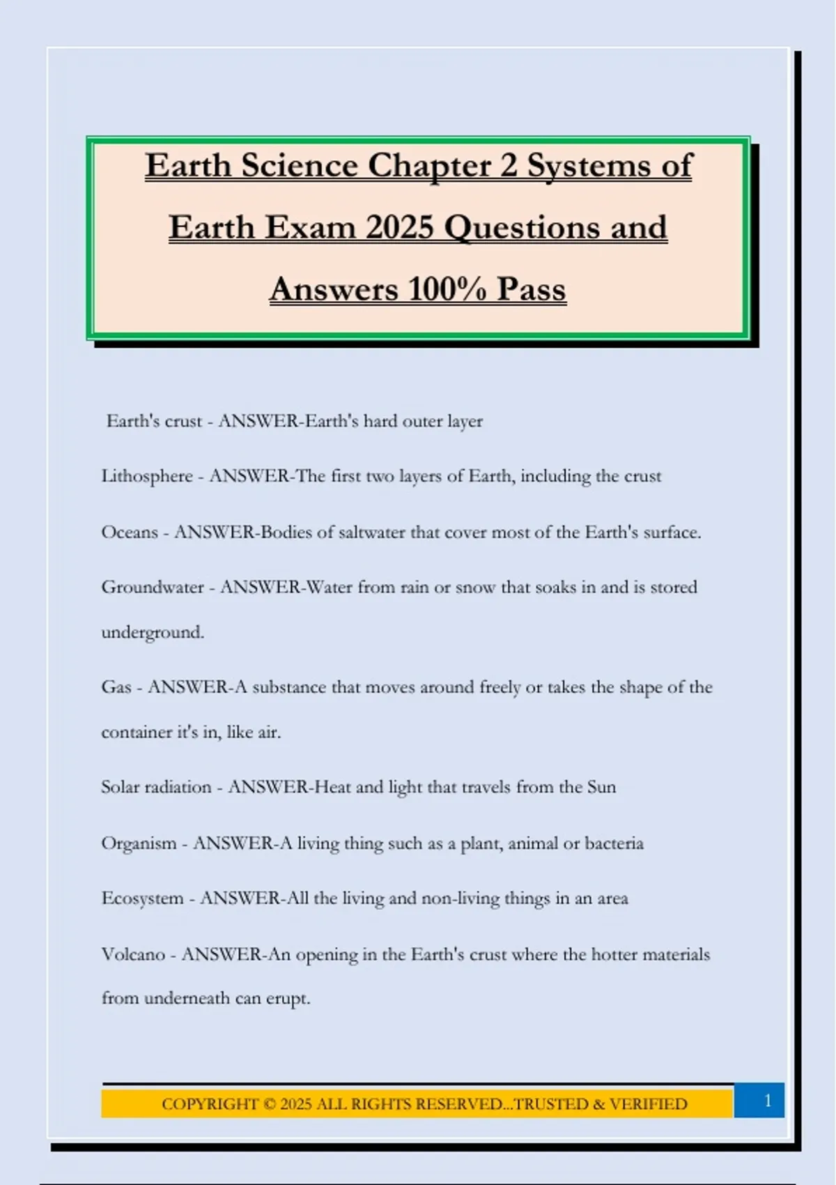 Earth Science Chapter 2 Systems of Earth Exam 2025 Questions and ...