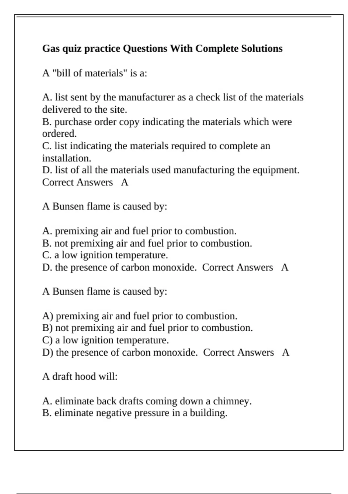 Gas quiz practice Questions With Complete Solutions - Gas - Stuvia US