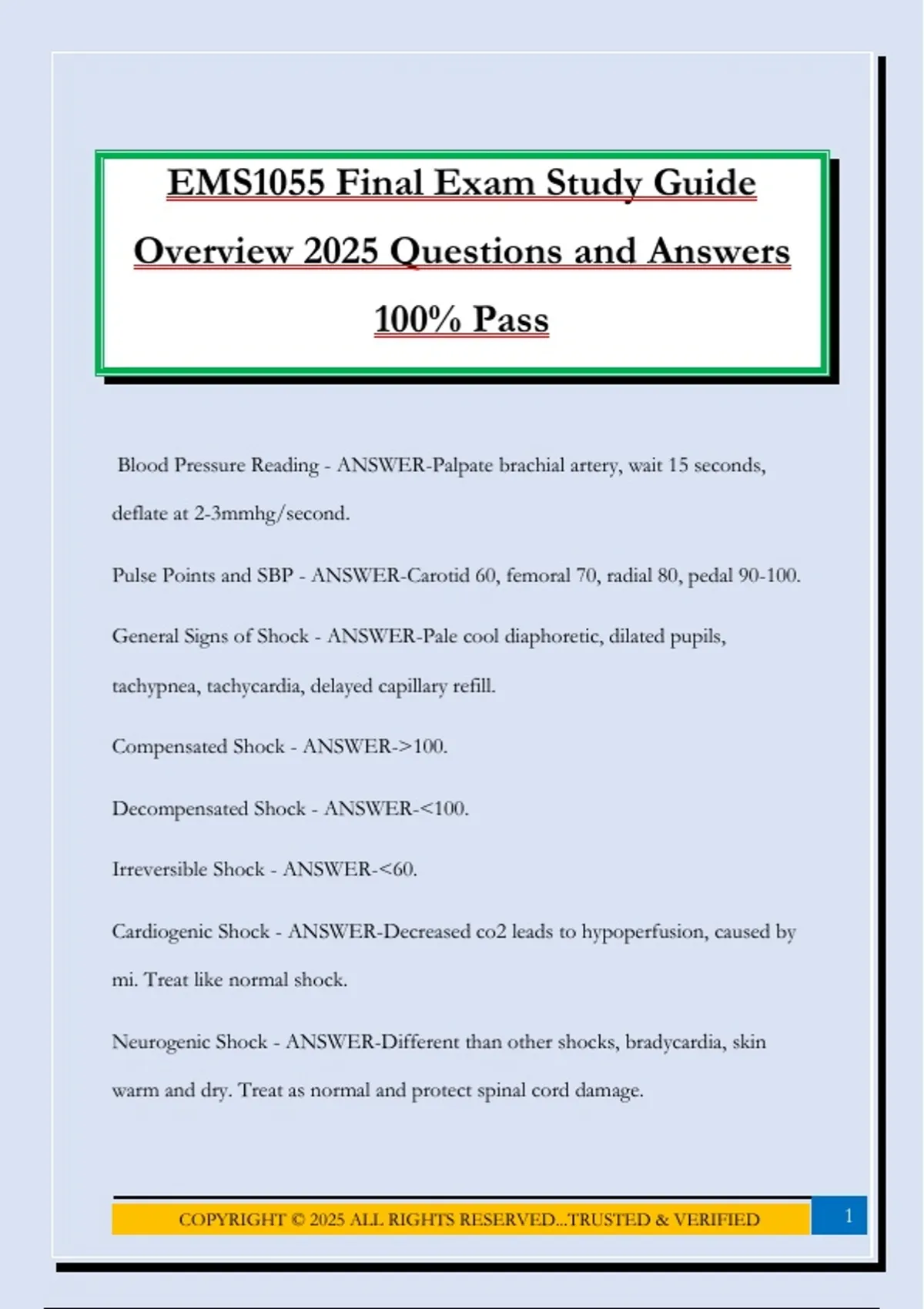 EMS1055 Final Exam Study Guide Overview 2025 Questions and Answers 100% ...