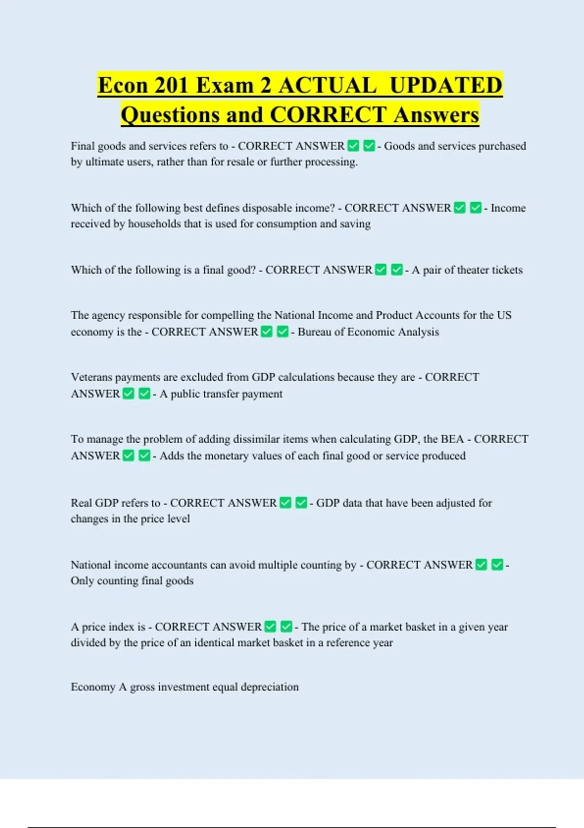Econ 201 Exam 2 ACTUAL UPDATED Questions and CORRECT Answers - Econ 201 ...