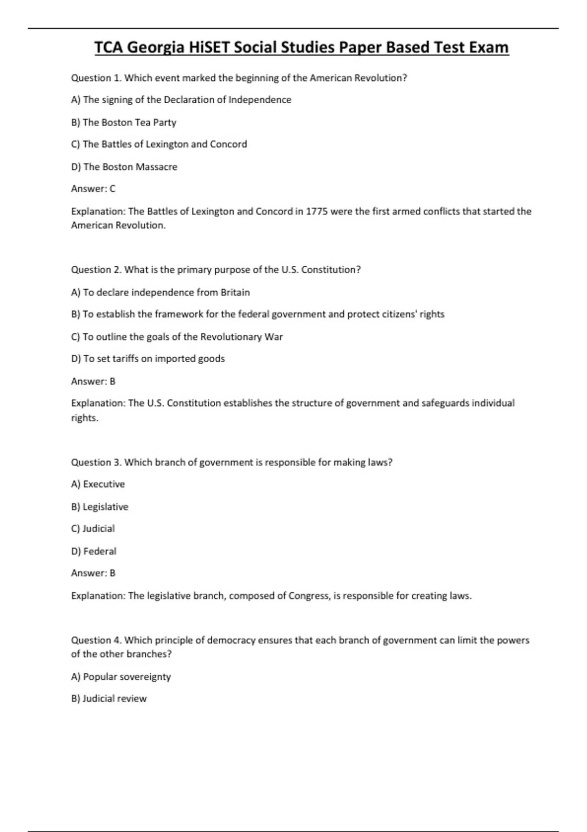 TCA Georgia HiSET Social Studies Paper Based Test Exam - Computers ...