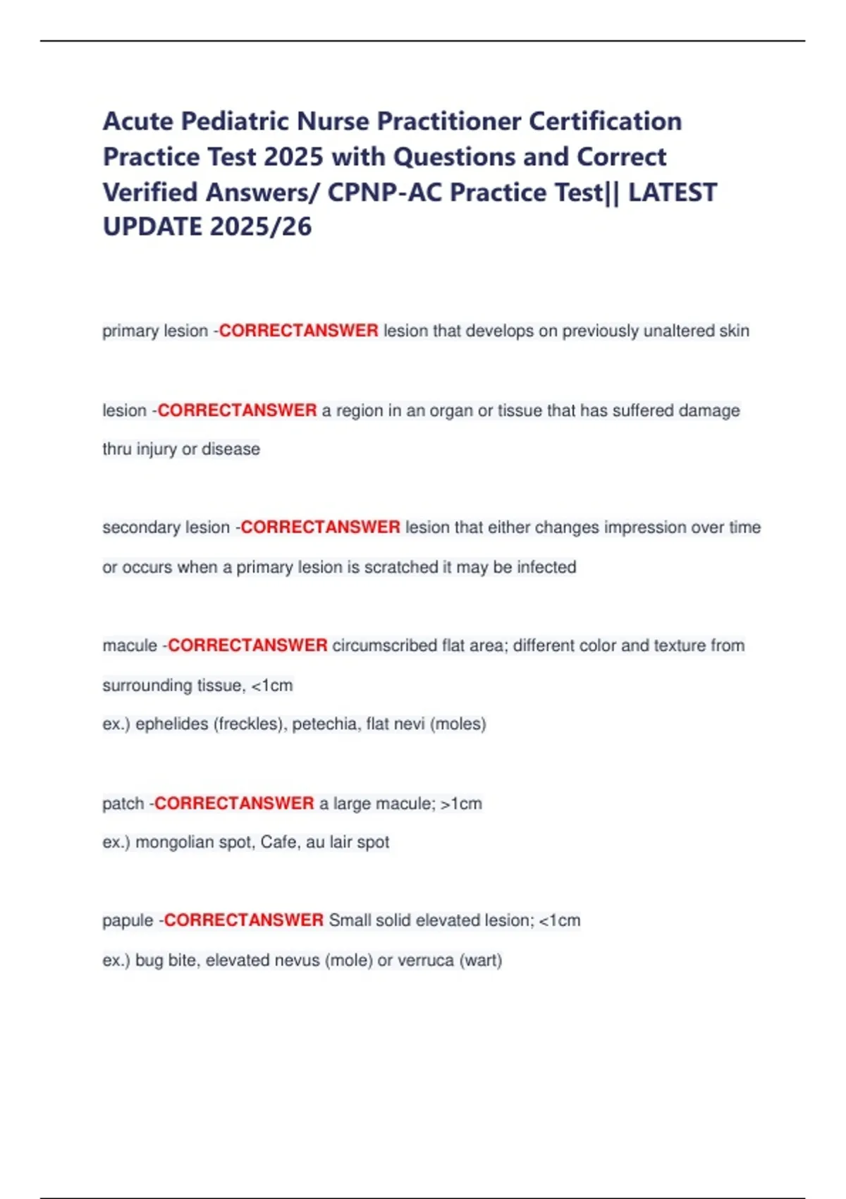 Acute Pediatric Nurse Practitioner Certification Practice Test 2025 ...