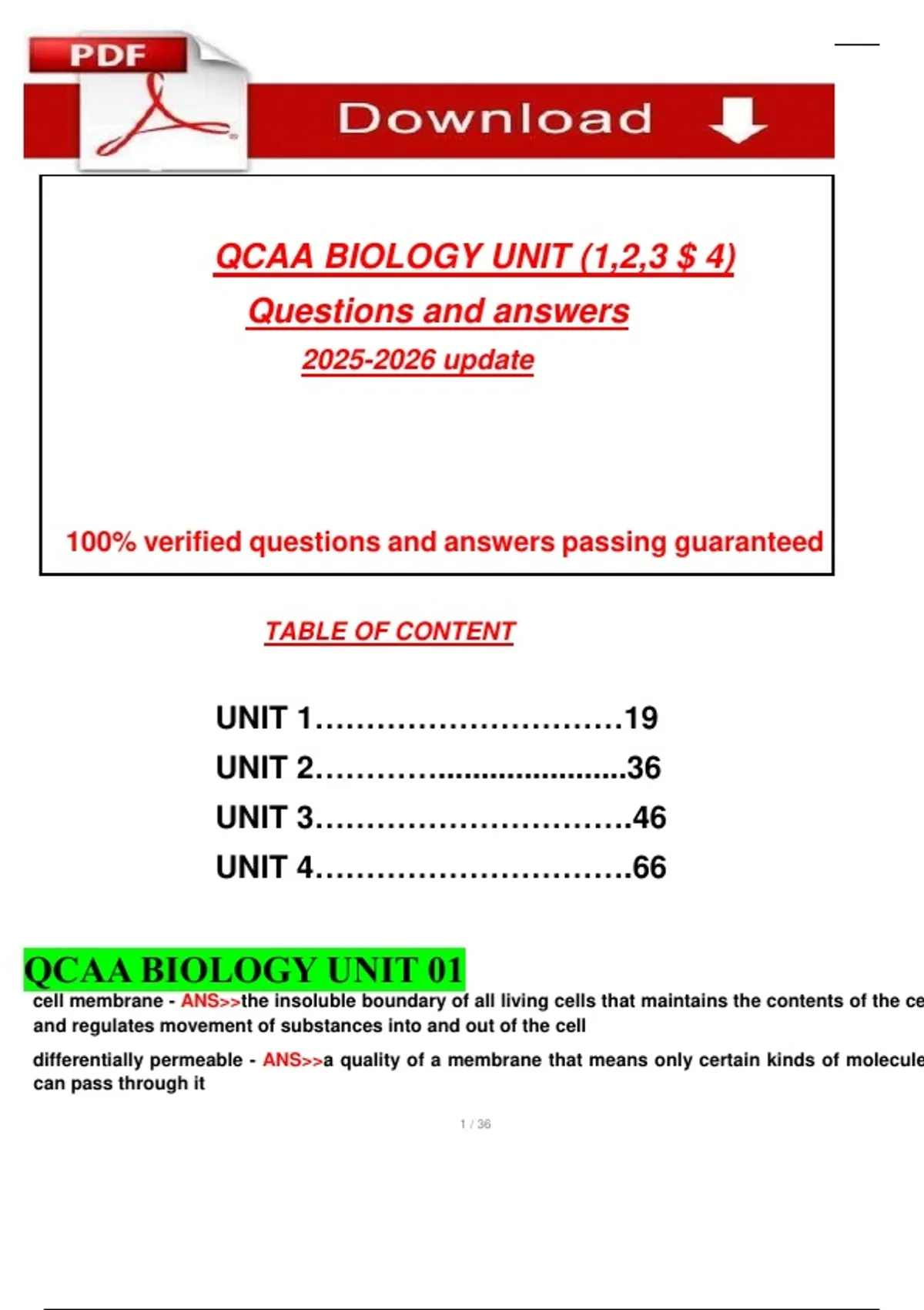 QCAA BIOLOGY UNIT (1,2,3 $ 4) Questions and answers update - QCAA ...