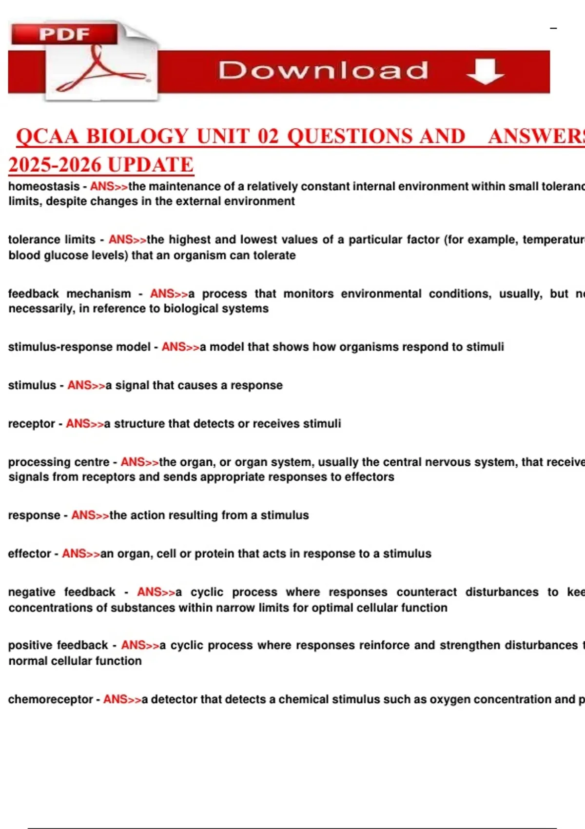 QCAA BIOLOGY UNIT (1 $ 2) Questions and answers update 100% VERIFIED ...