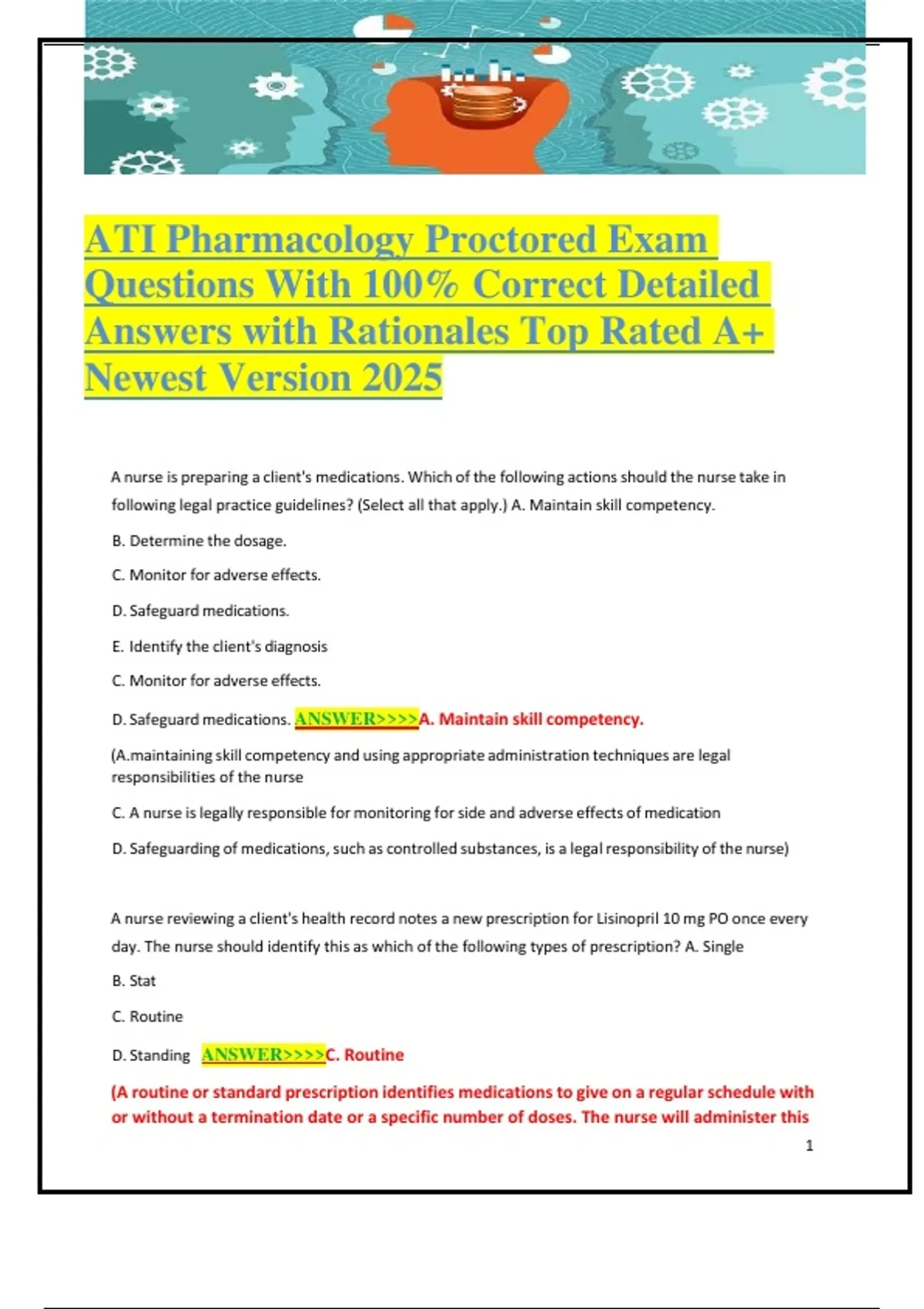 ATI Pharmacology Proctored Exam Questions With 100% Correct Detailed ...