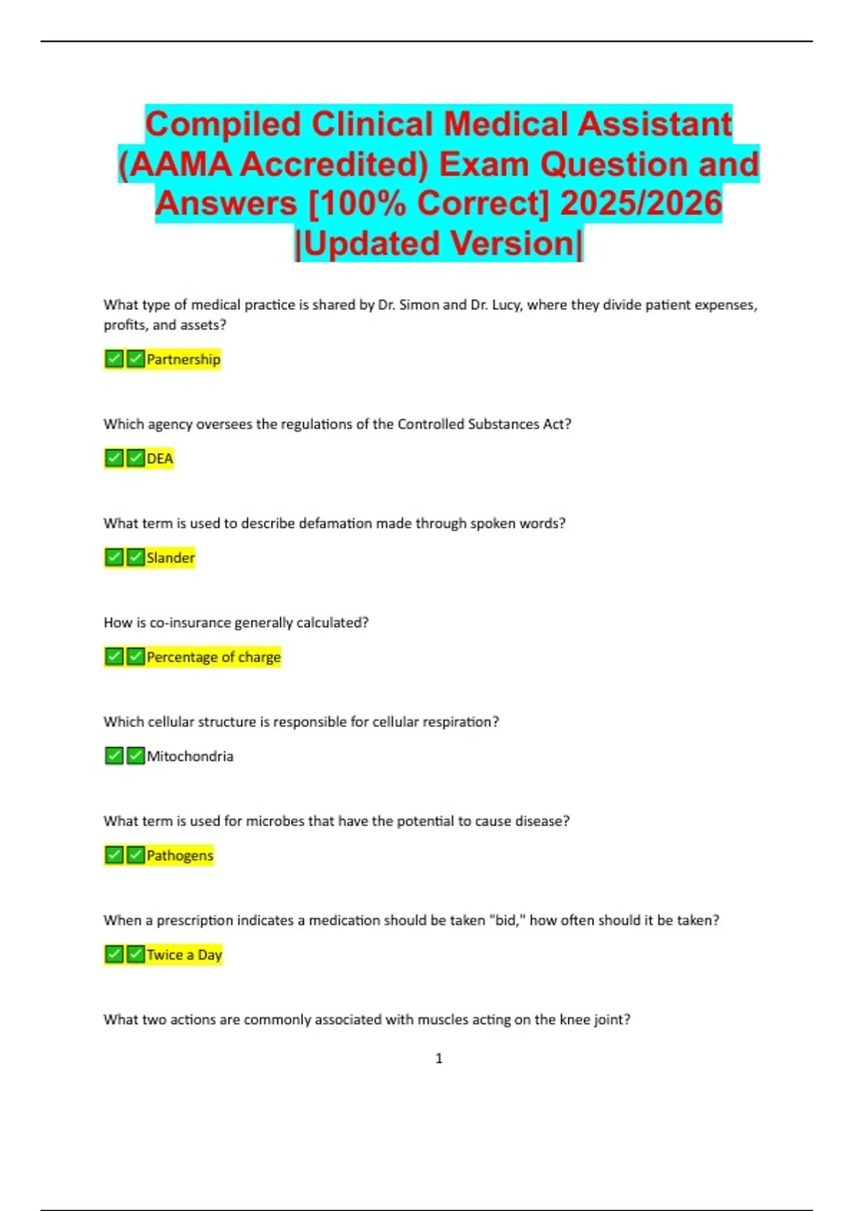 Compiled Clinical Medical Assistant (AAMA Accredited) Exam Question and ...