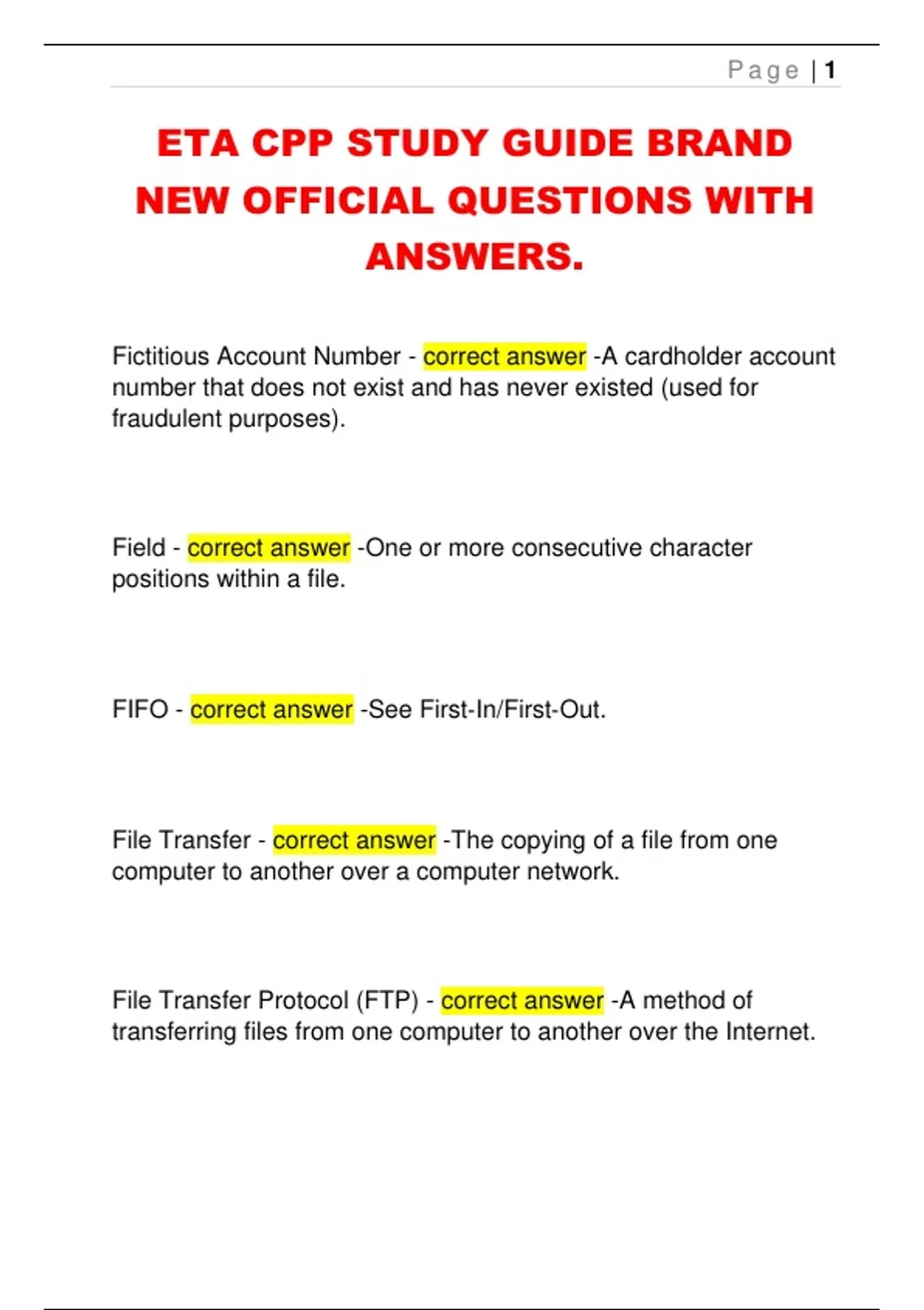 ETA CPP STUDY GUIDE BRAND NEW OFFICIAL QUESTIONS WITH ANSWERS. - Eta cpp - Stuvia US