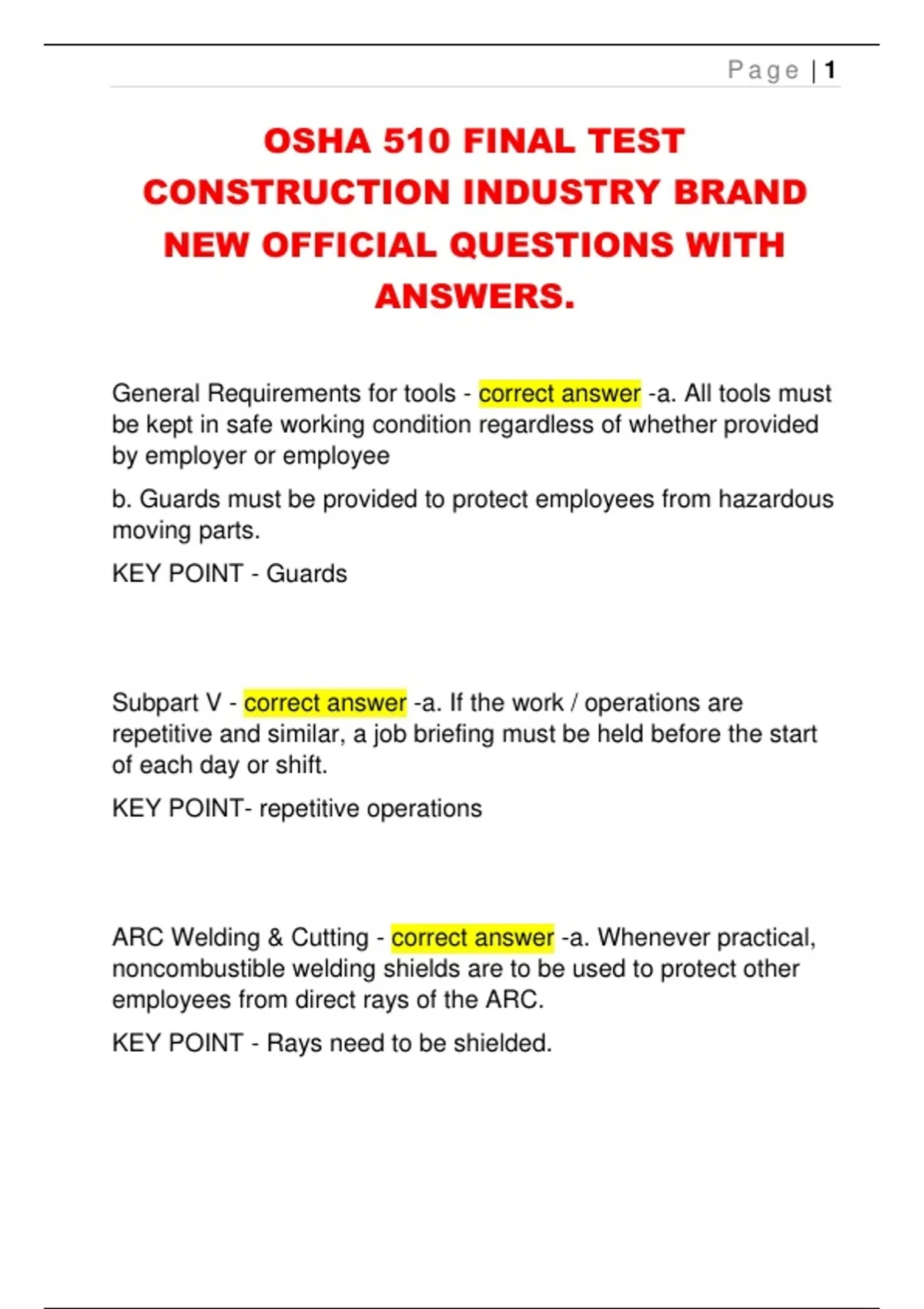OSHA 510 FINAL TEST CONSTRUCTION INDUSTRY BRAND NEW OFFICIAL QUESTIONS ...
