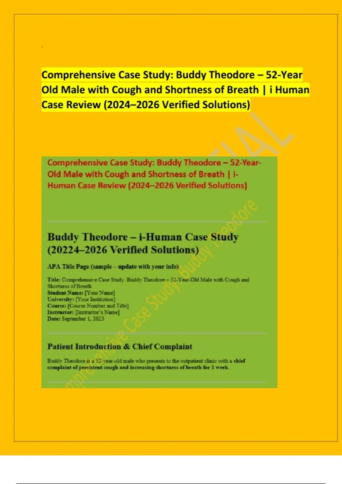 Comprehensive Case Study: Buddy Theodore – 52-Year Old Male with Cough and Shortness of Breath ...
