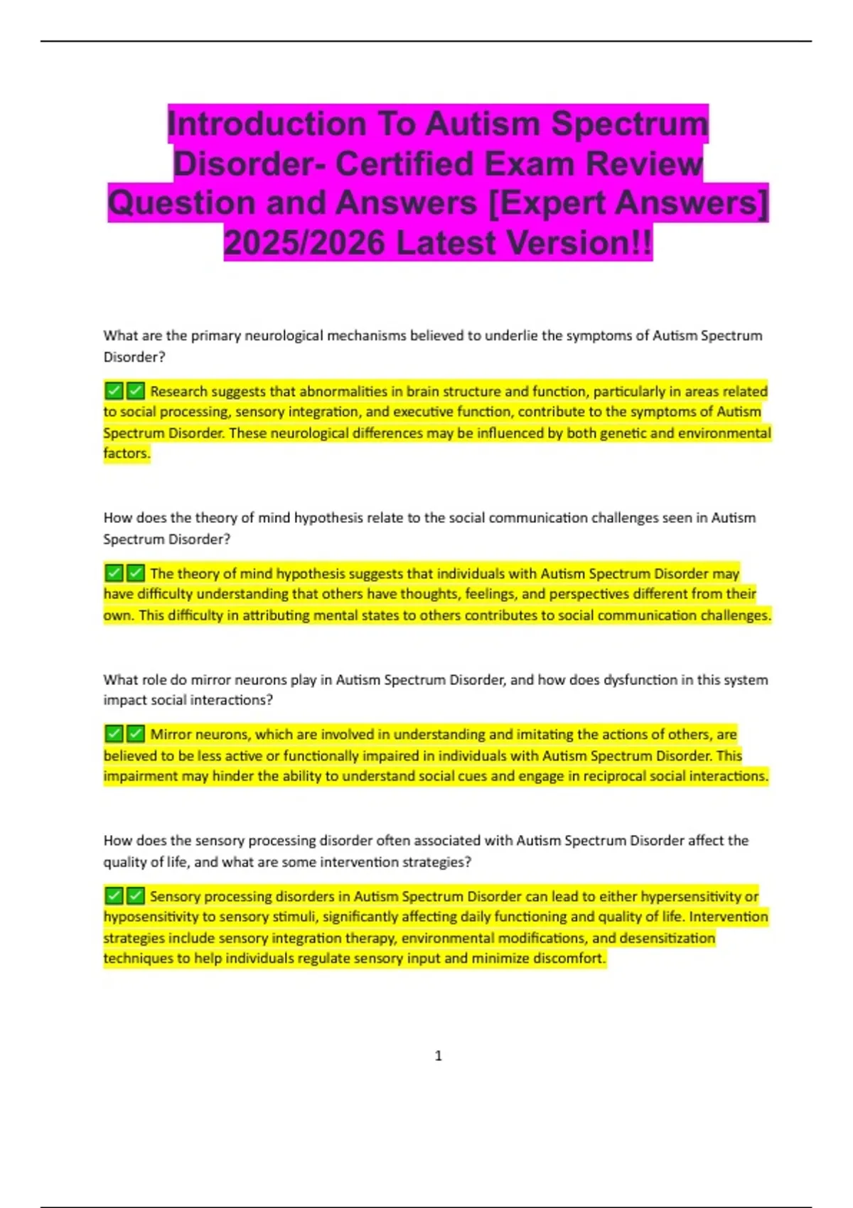 Introduction To Autism Spectrum Disorder- Certified Exam Review ...