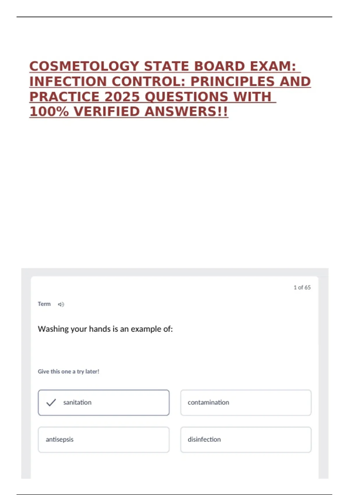 COSMETOLOGY STATE BOARD EXAM: INFECTION CONTROL: PRINCIPLES AND ...