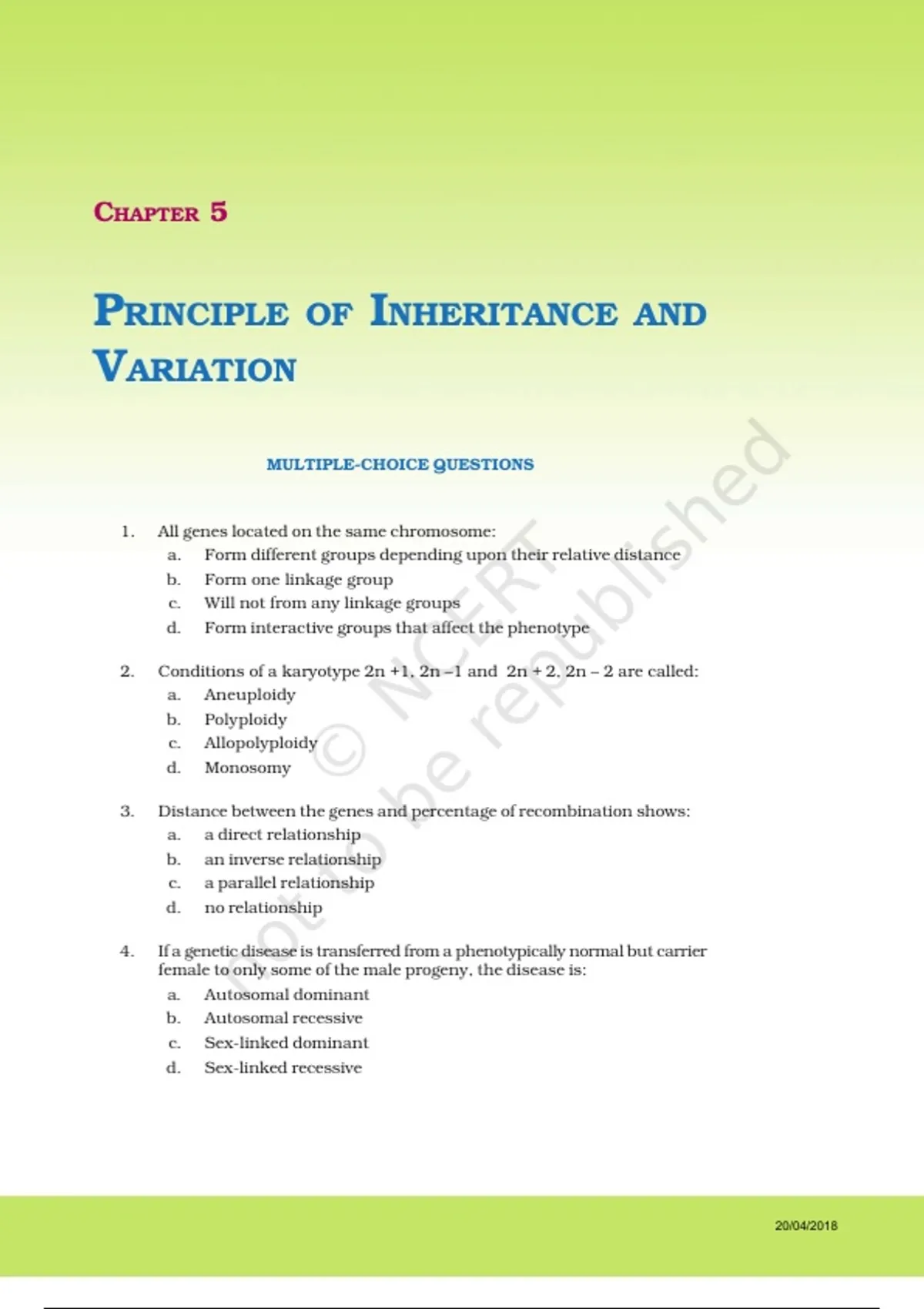 NCERT class 12th Biology exemplar problems - NEET - Stuvia US