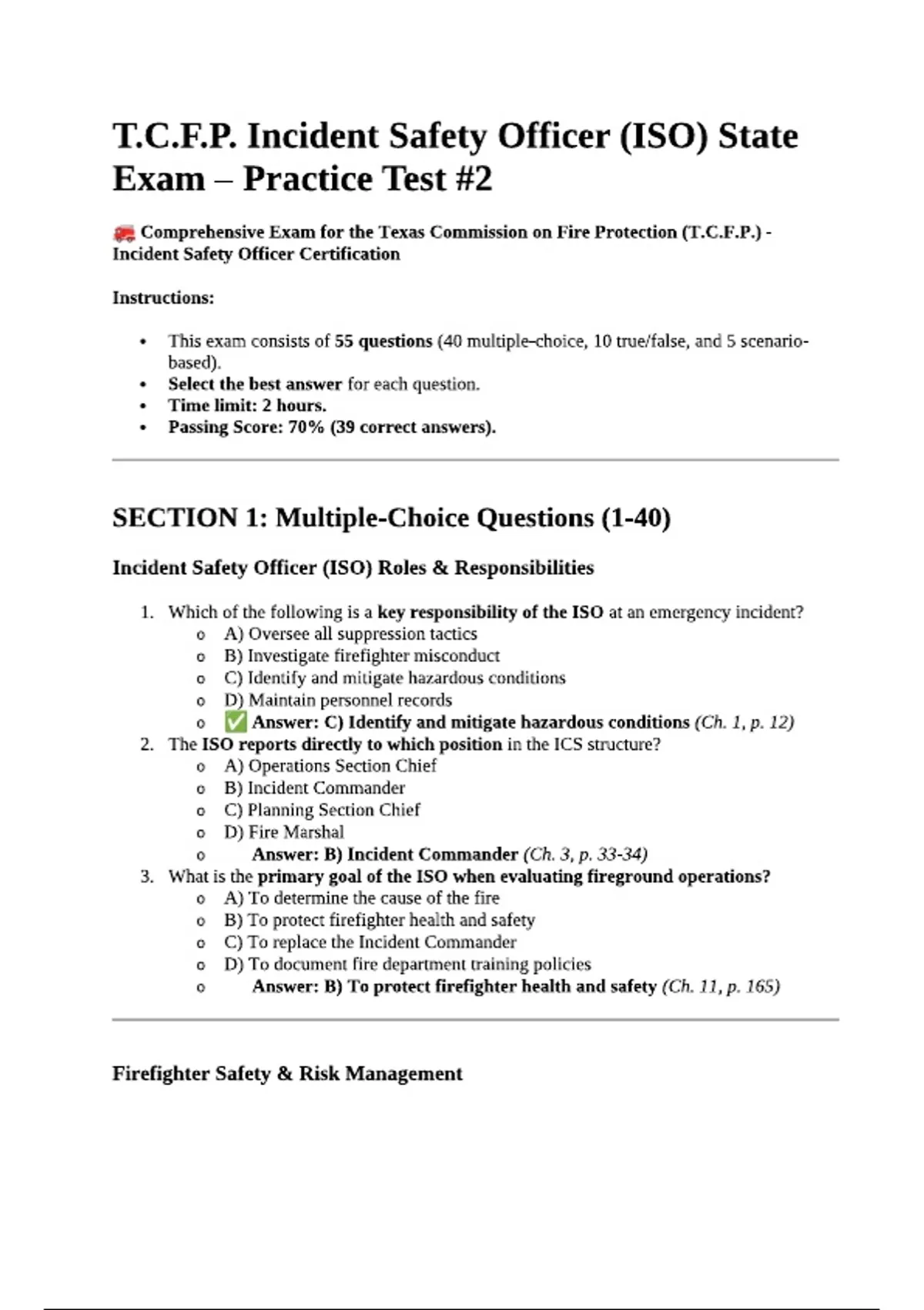 TCFP Incident Safety Officer ISO State Exam Practice Test 2 Study Guide ...