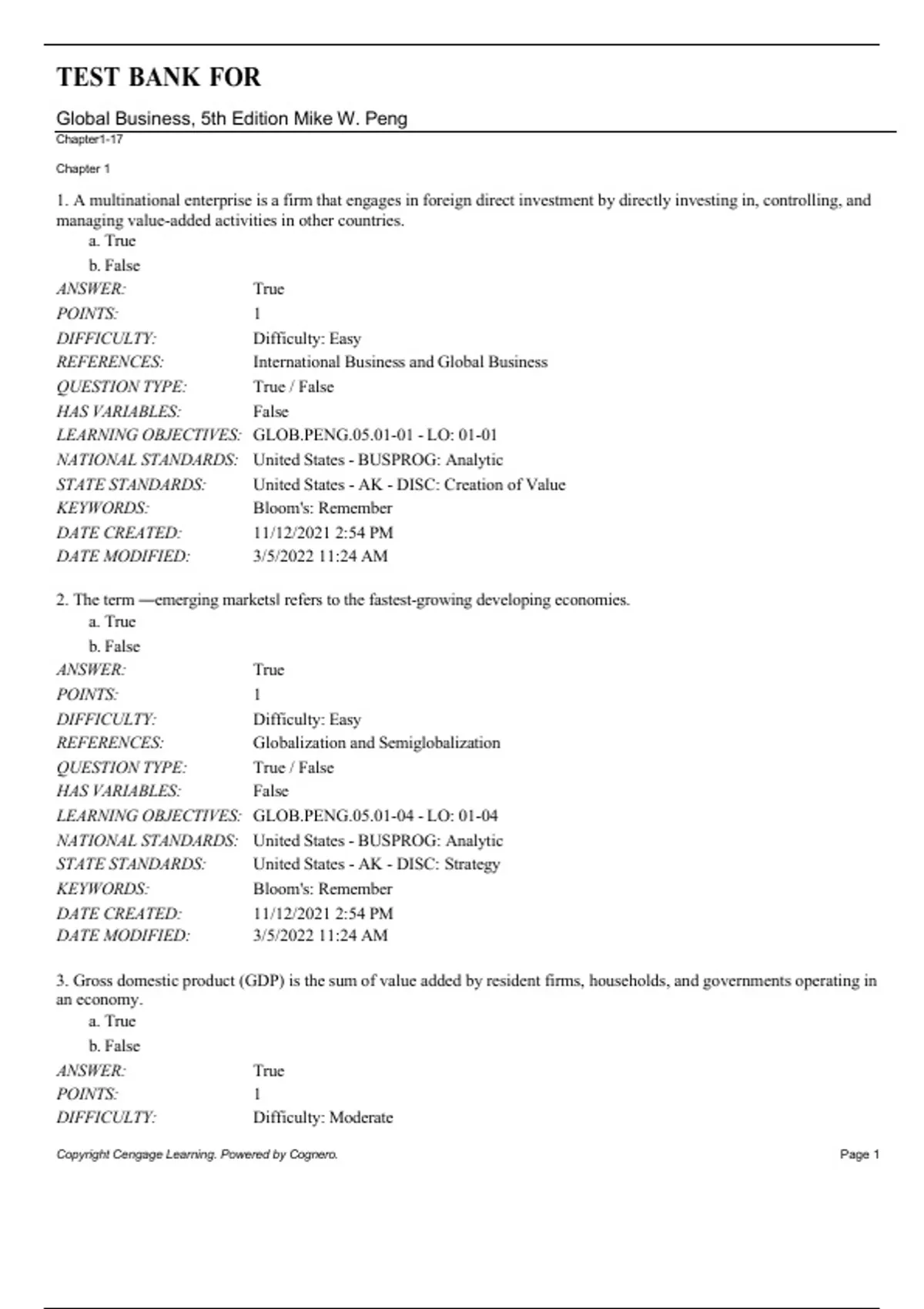 Global Business, 5th Edition – Mike W. Peng | Test Bank (Chapters 1–17 ...