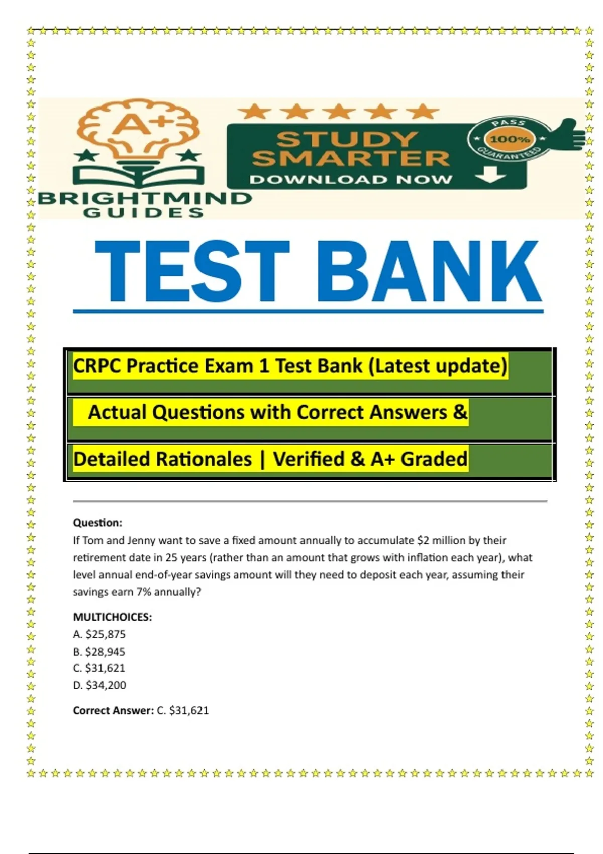 Test Bank for CRPC Practice Exam 1 (Latest 2023–2025) | Actual ...