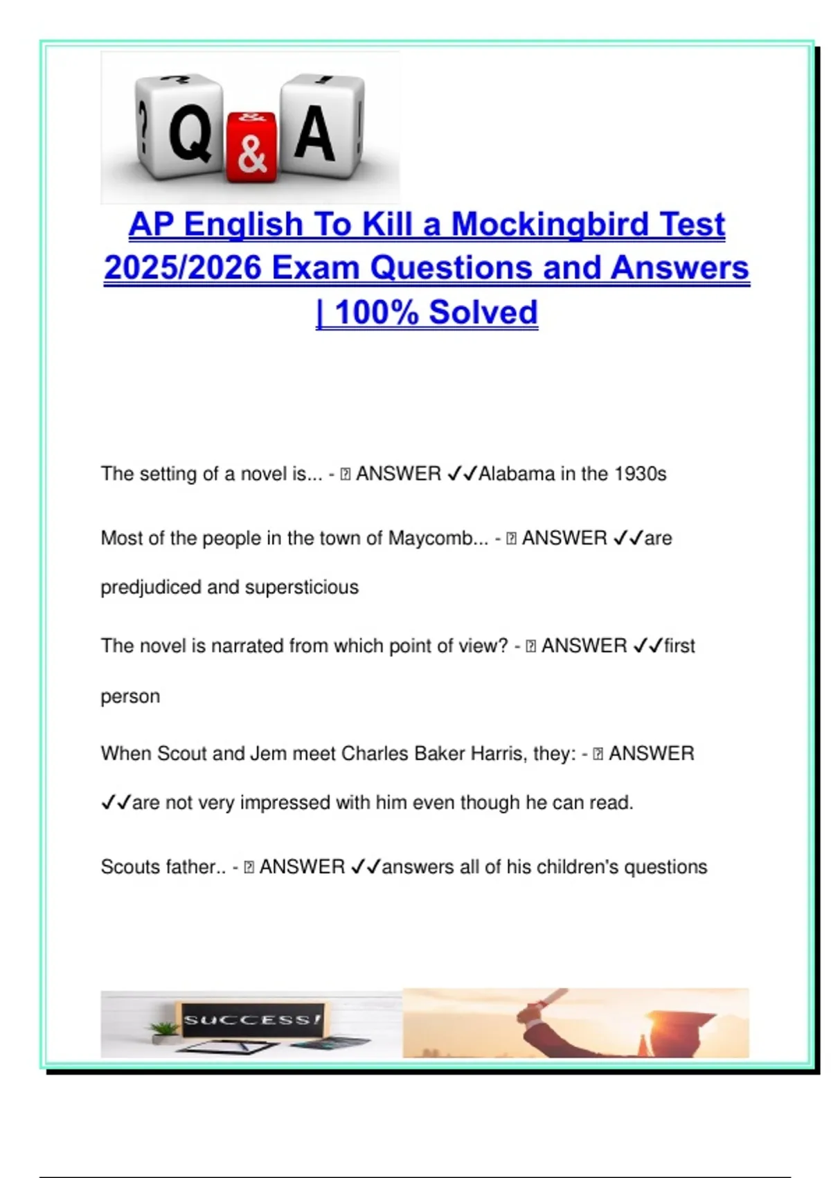 AP English Literature 2025/2026 – To Kill a Mockingbird Test with 100 ...