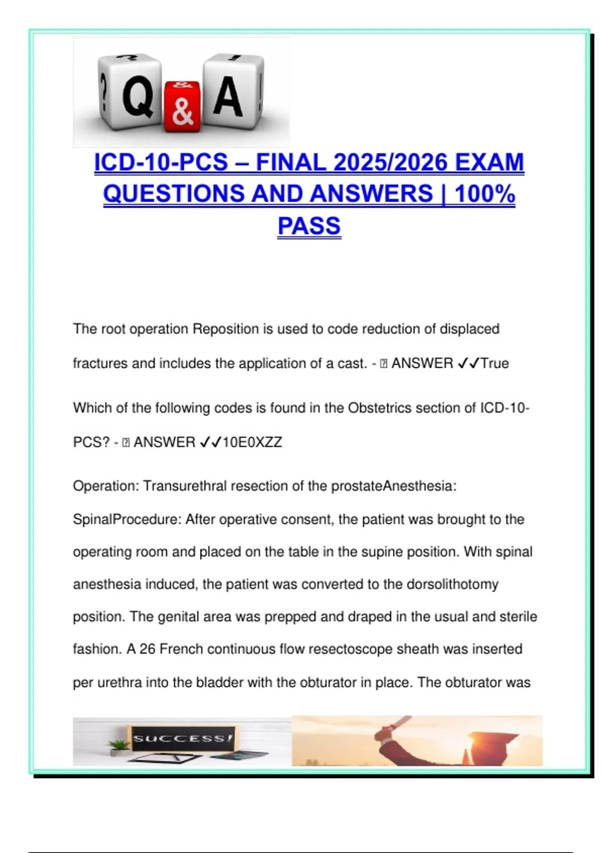 ICD-10-PCS Final Exam 2025/2026 – 100 Solved Questions | Root ...