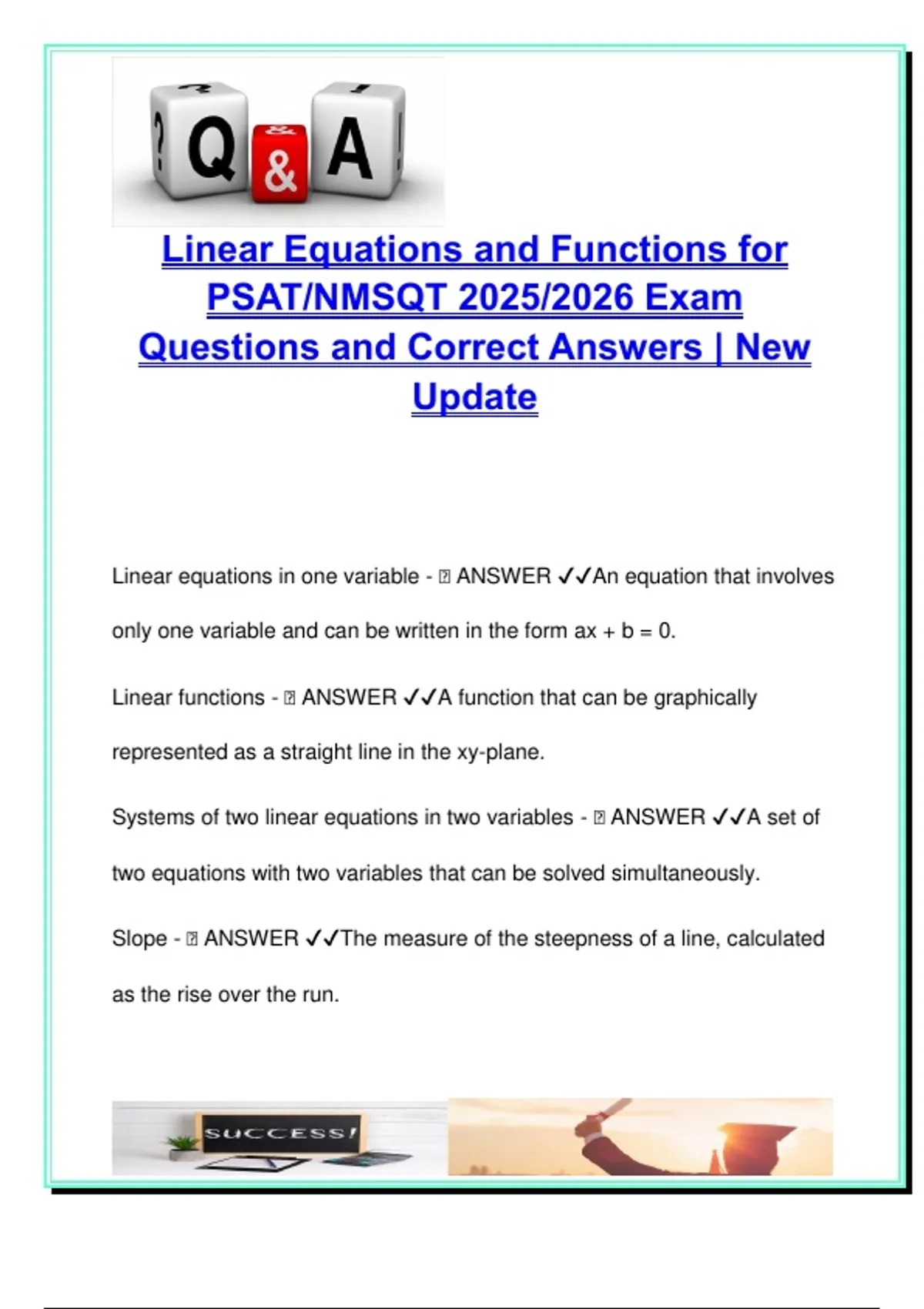 Linear Equations and Functions for PSAT/NMSQT 2025/2026 – Solved ...