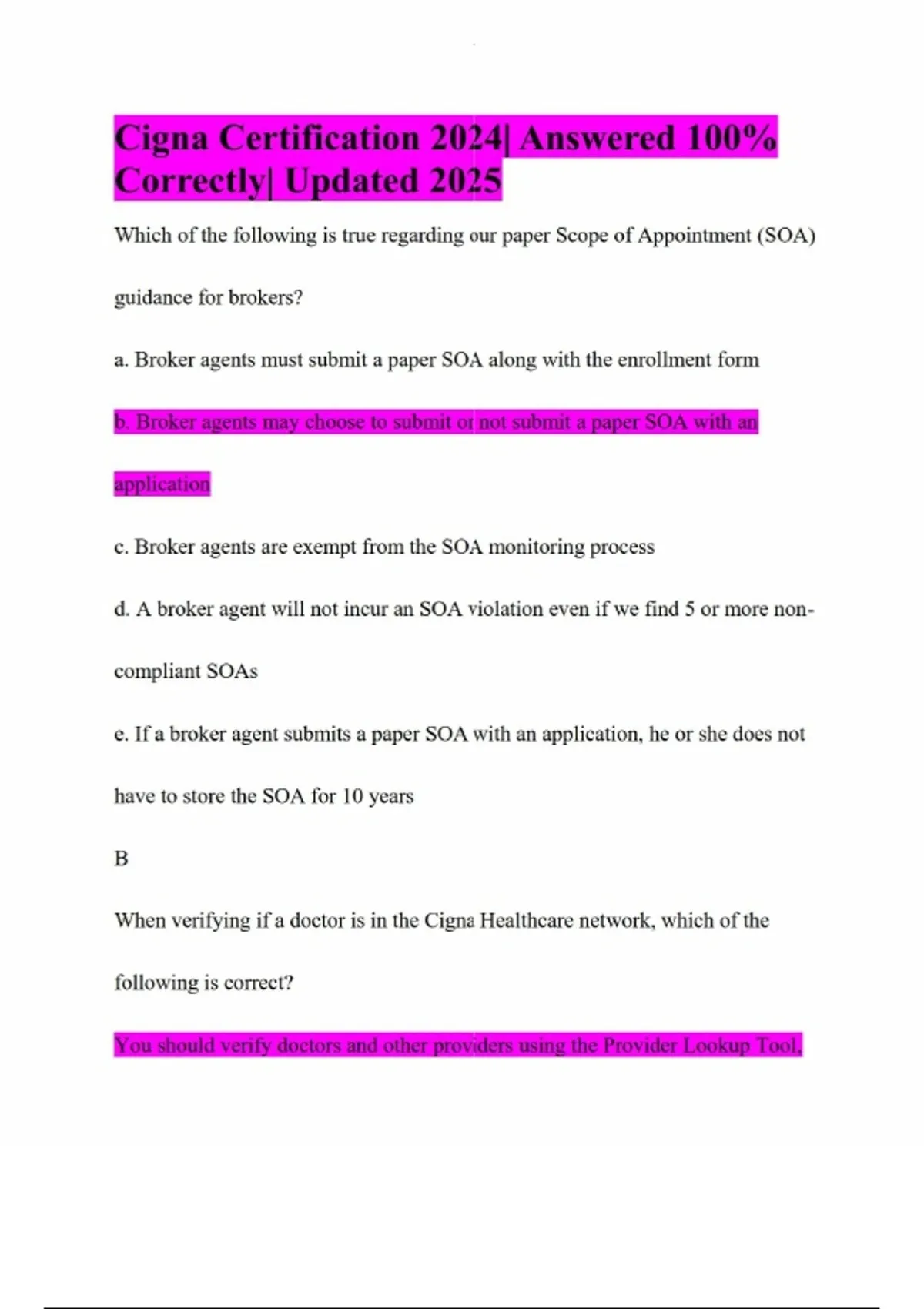 Cigna Certification 2024| Answered 100% Correctly| Updated 2025 - Cigna ...