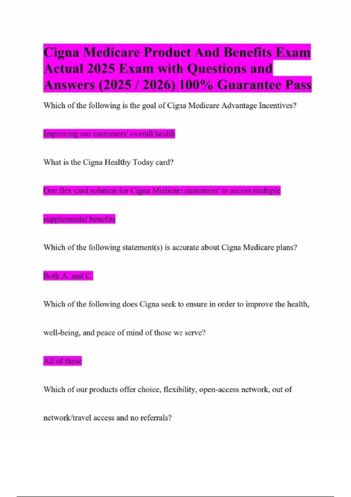 Cigna Medicare Product And Benefits Exam Actual 2025 Exam with ...