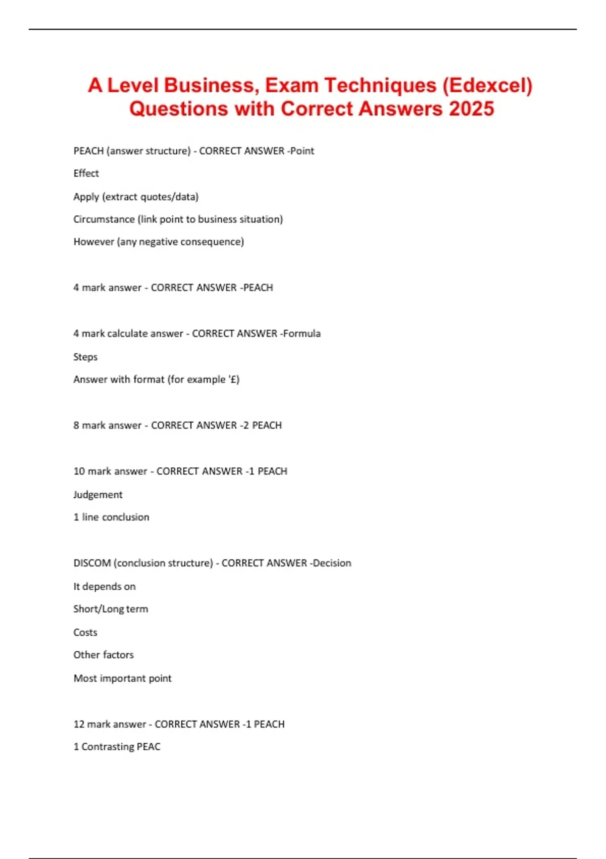 A Level Business, Exam Techniques (Edexcel) Questions with Correct ...