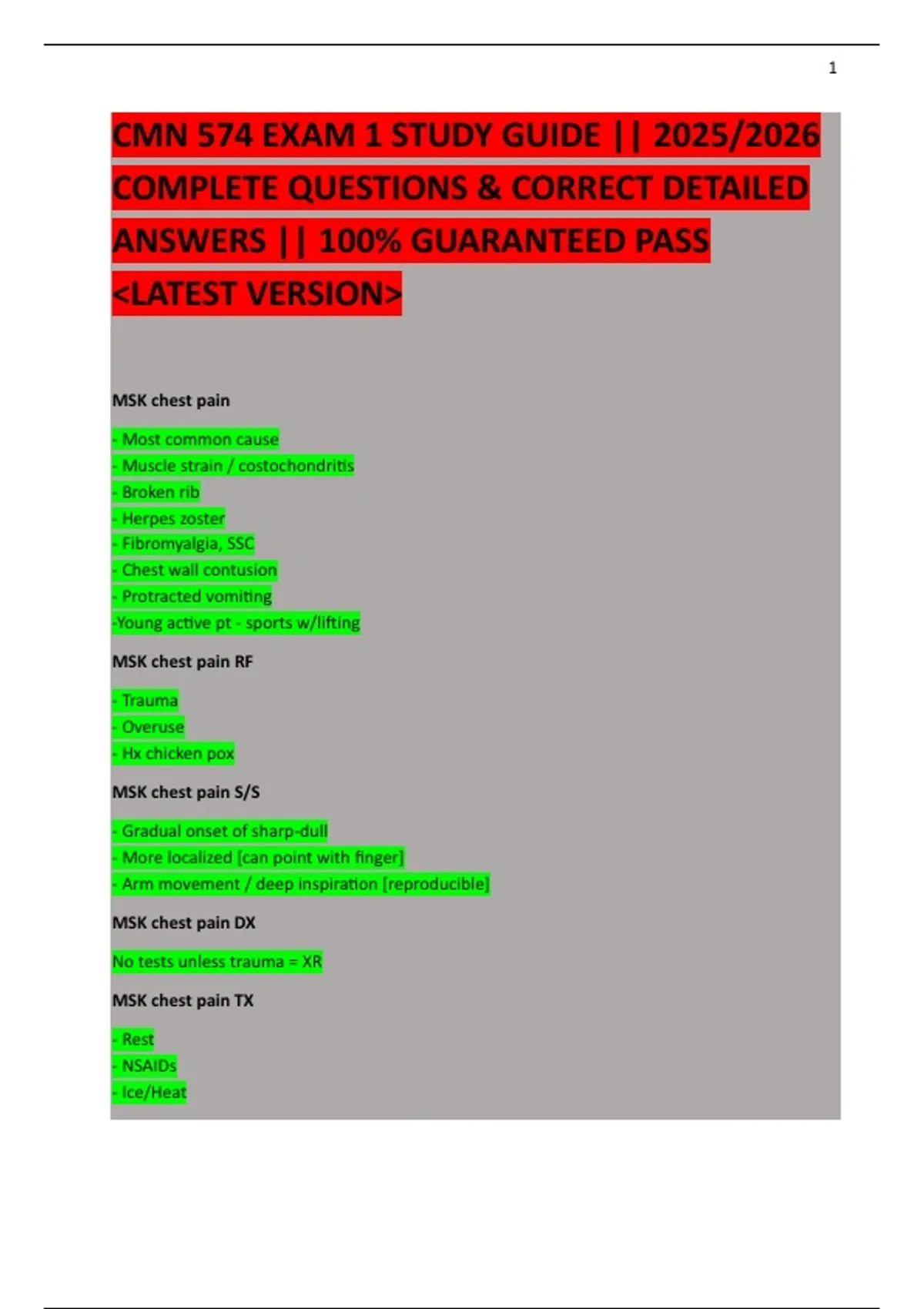 CMN 574 EXAM 1 STUDY GUIDE || 2025/2026 COMPLETE QUESTIONS & CORRECT DETAILED ANSWERS || 100% ...