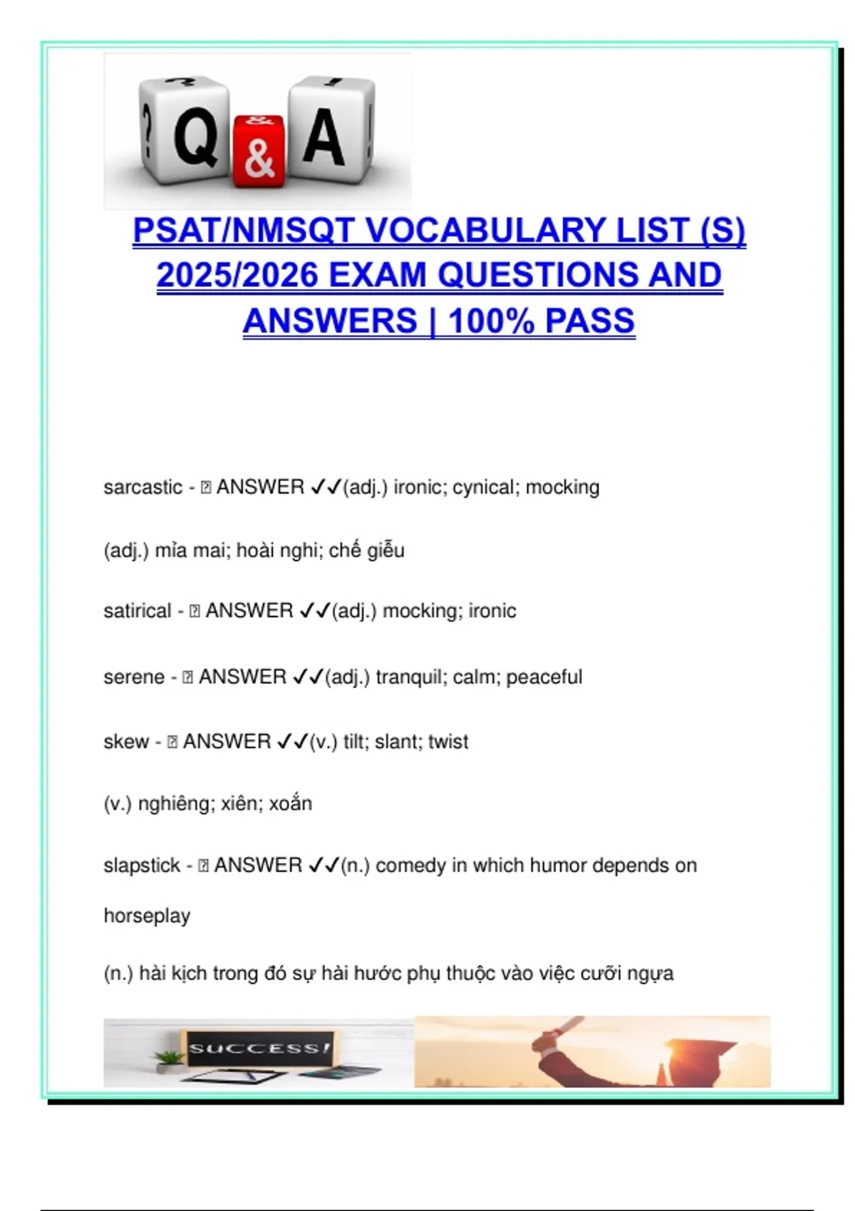 PSAT/NMSQT 2025/2026 Vocabulary List – 85+ Must-Know Terms with Definitions – Satirical, Serene ...