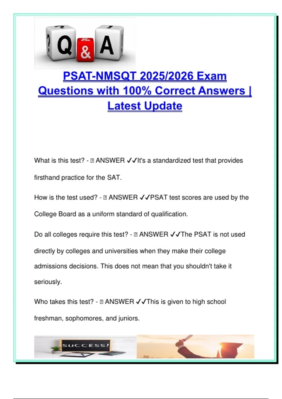 PSAT/NMSQT 2025/2026 Exam FAQ Guide – 20+ Essential Questions with 100% ...
